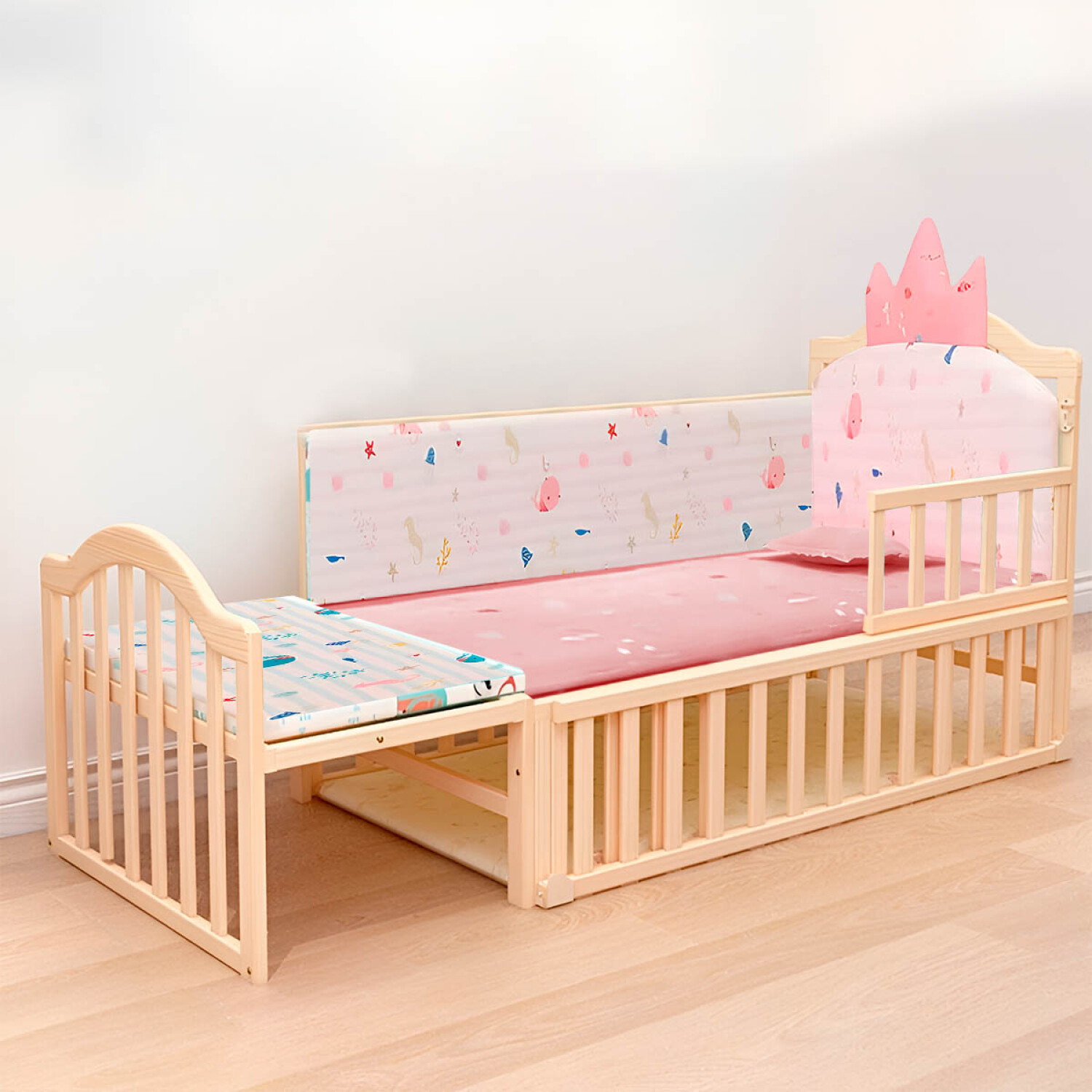 Cuna Bebé Multifunción 5 En 1 Madera Con Rueditas - Rosa — El Rey del ...