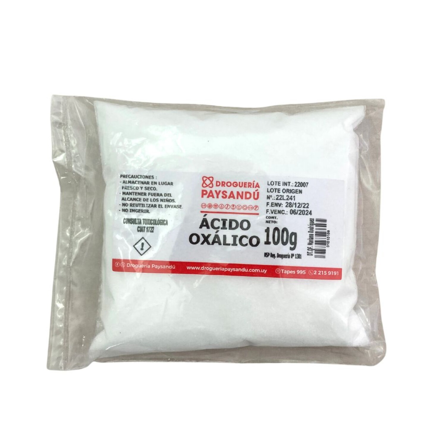 Ácido oxálico - 100 g — Droguería Paysandú