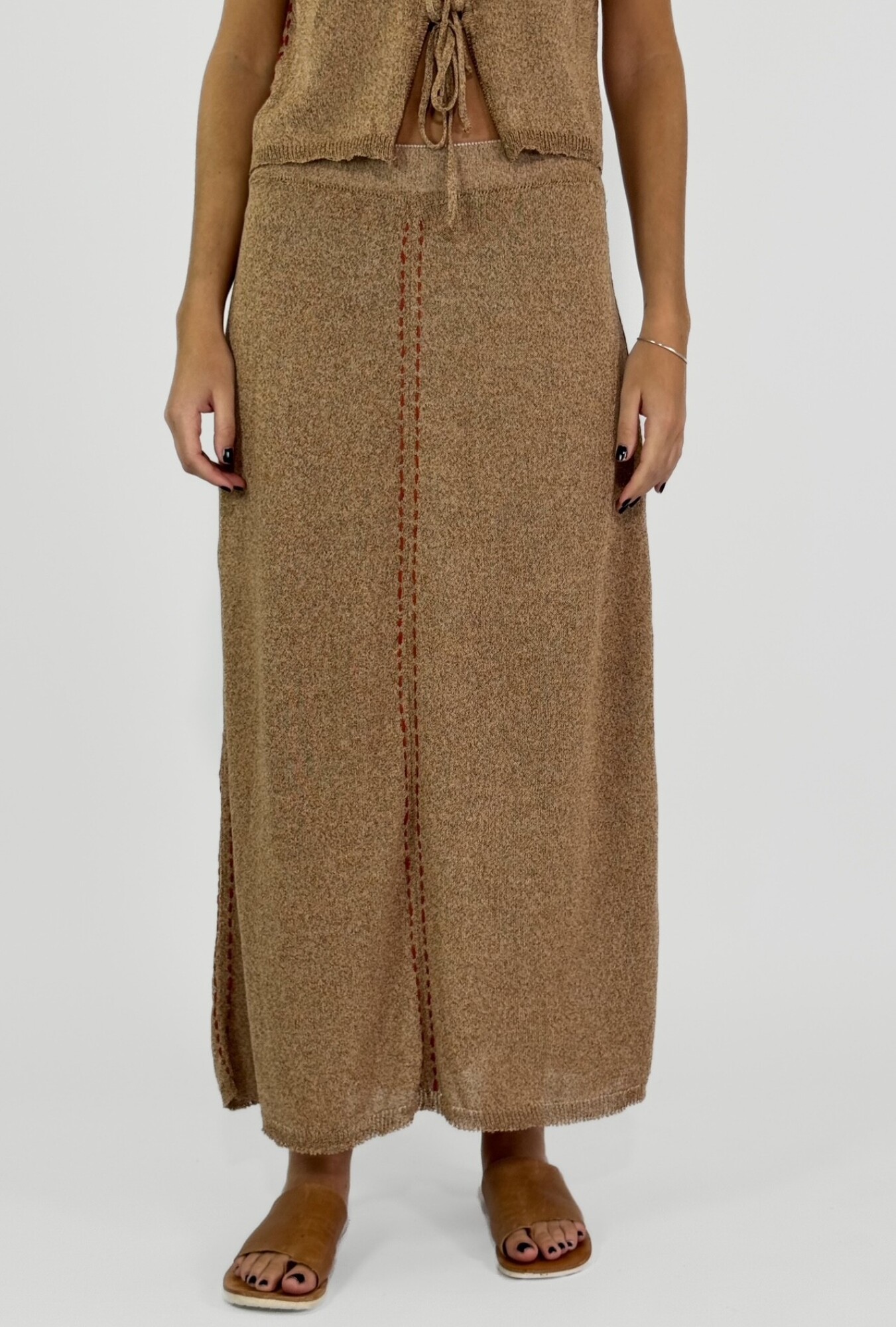 POLLERA TEJIDO EN LINO FILIPA - CAMEL — Panthai