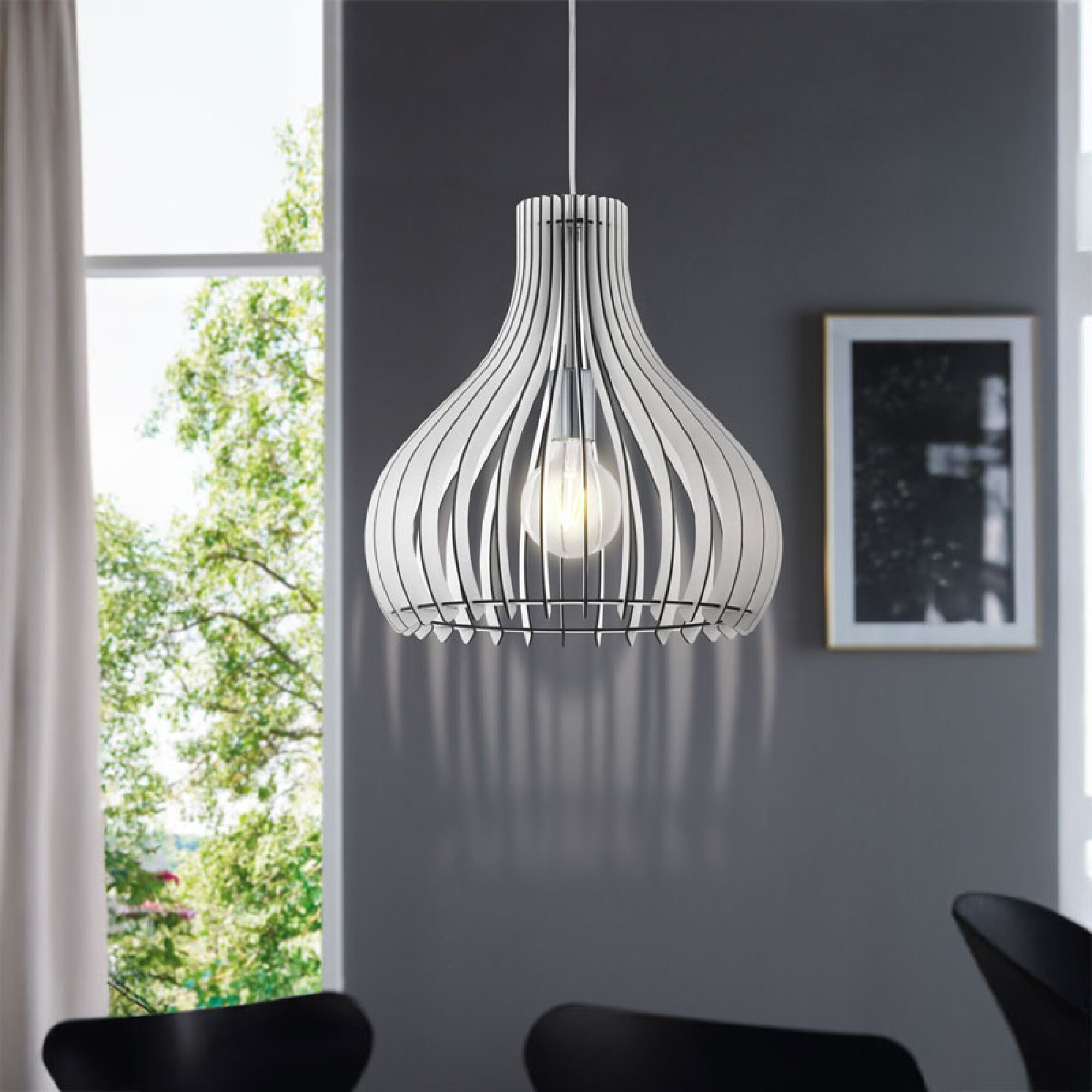 Lámpara colgante fibras/madera blanca Ø50 TINDORI - EG0262 — Fivisa