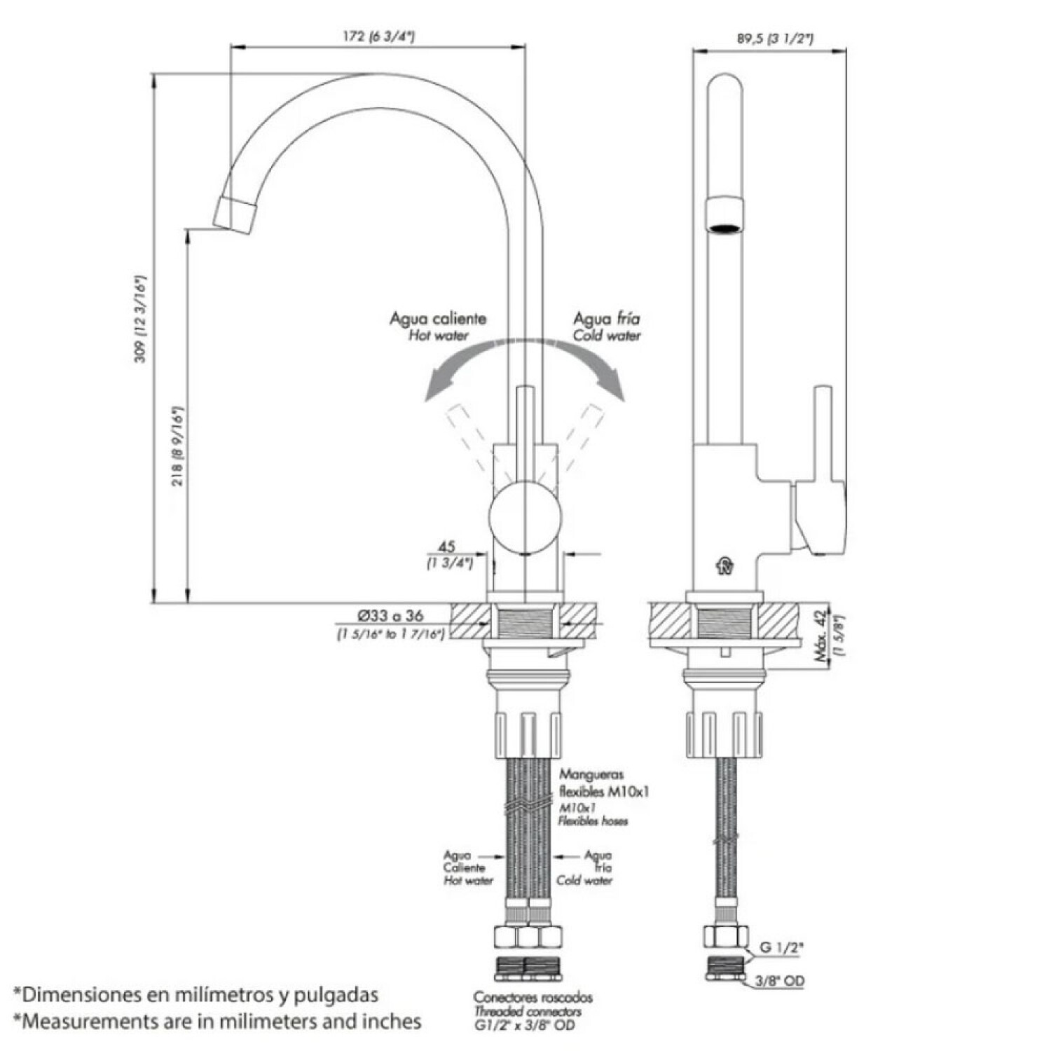 Grifería De Cocina de Mesa Monocomando Cromo Línea Lilo — Bagno & Company
