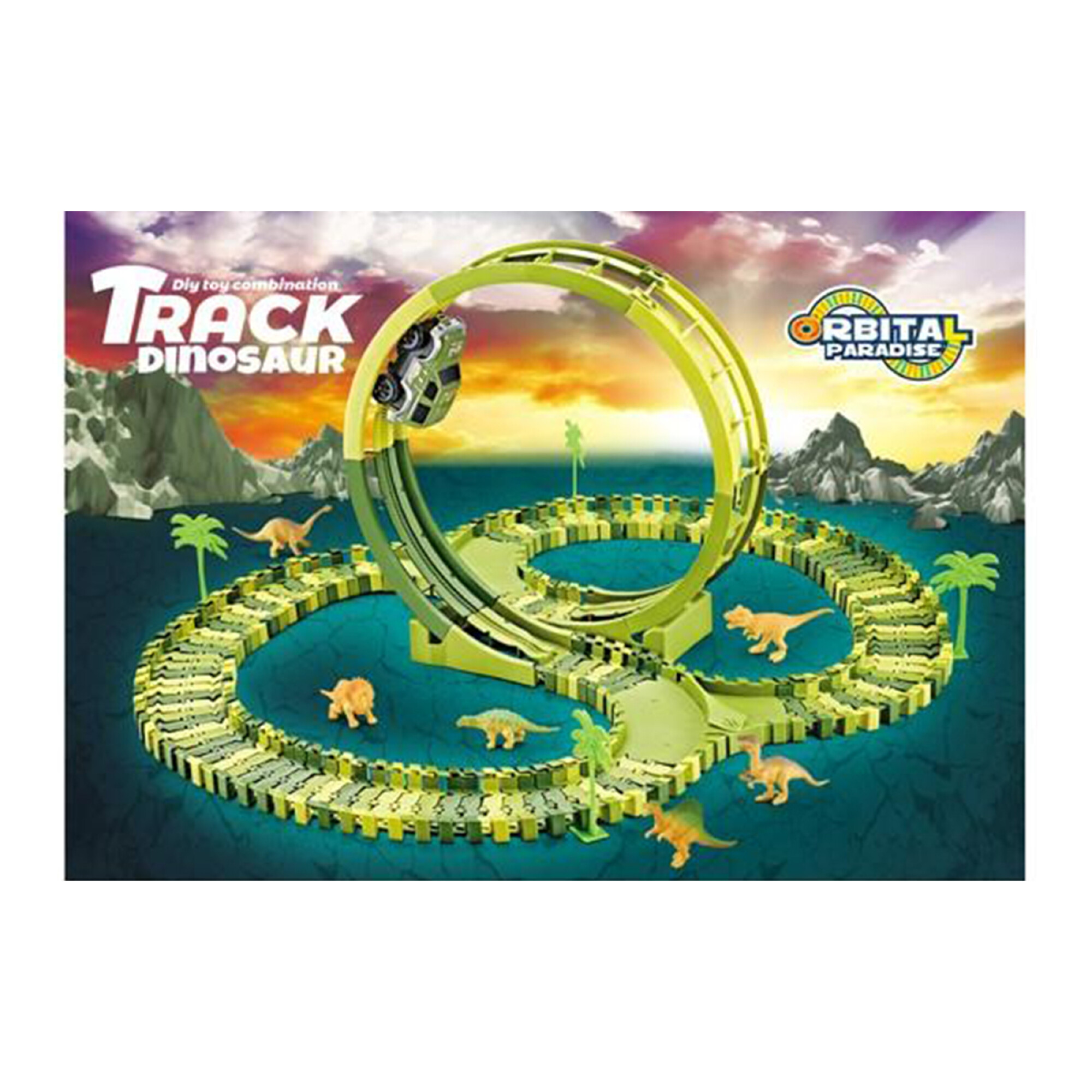 Pista Carreras Dinosaurio Jurassic Flexible Encastrable 120P - Verde — HTS