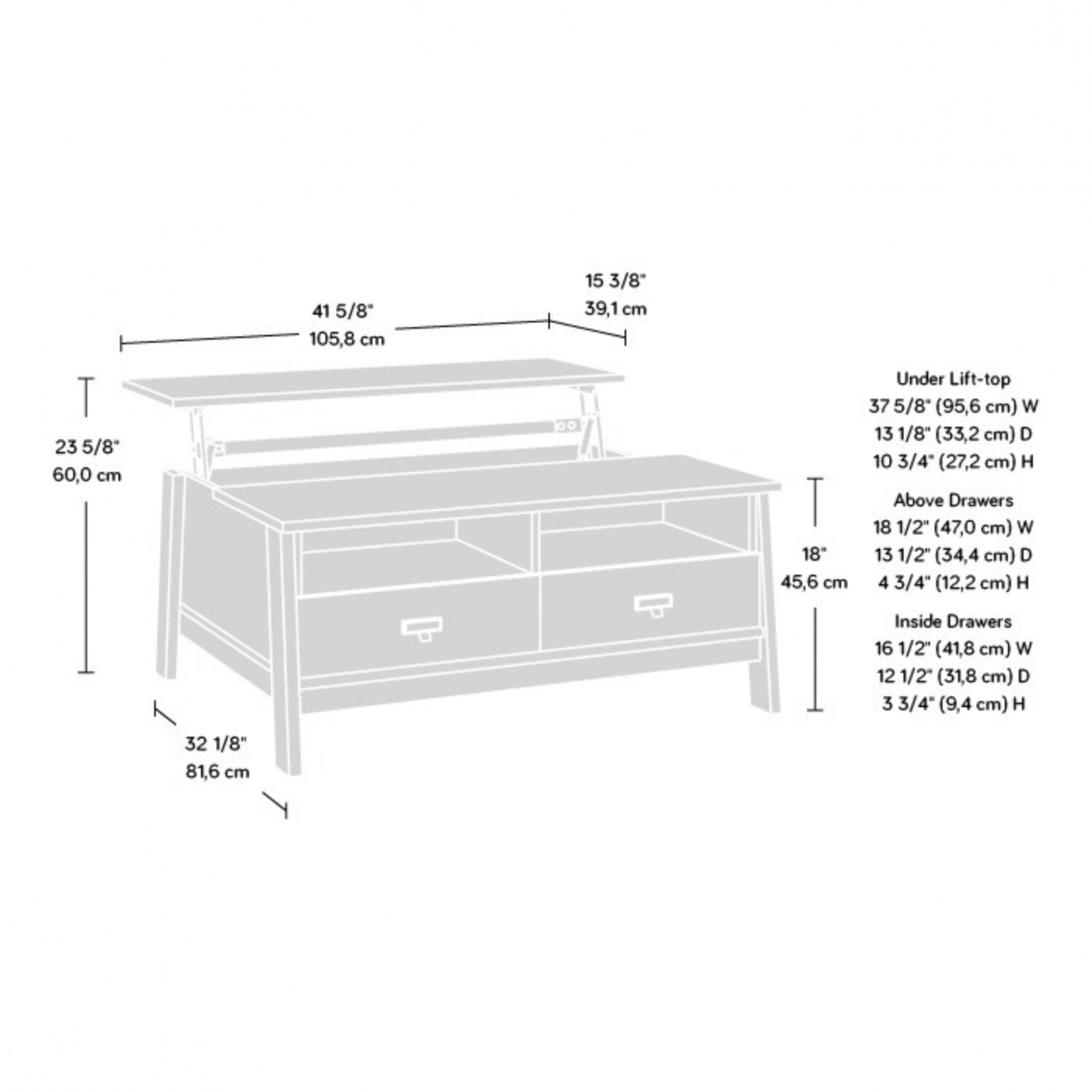Mesa Ratona Articulada con cajones - Sauder - Linea Trestle - Gris ...