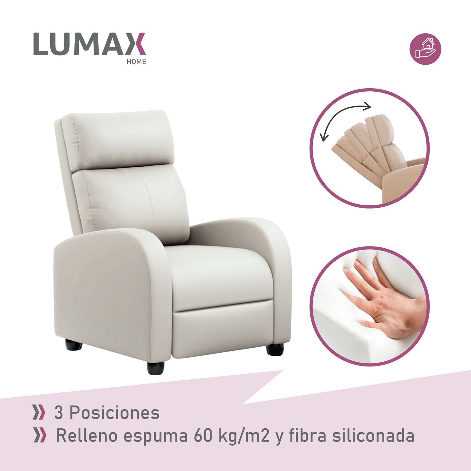 Sillón Reclinable Charlton Butaca Sofa Living - Blanco — Electroventas