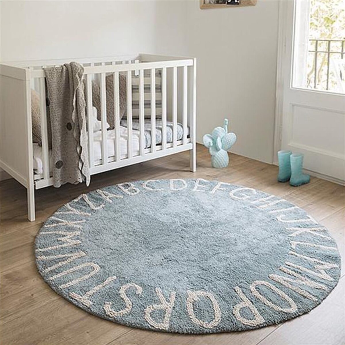 ALFOMBRA REDONDA POP 100CM CELESTE LETRAS — Deco Hogar