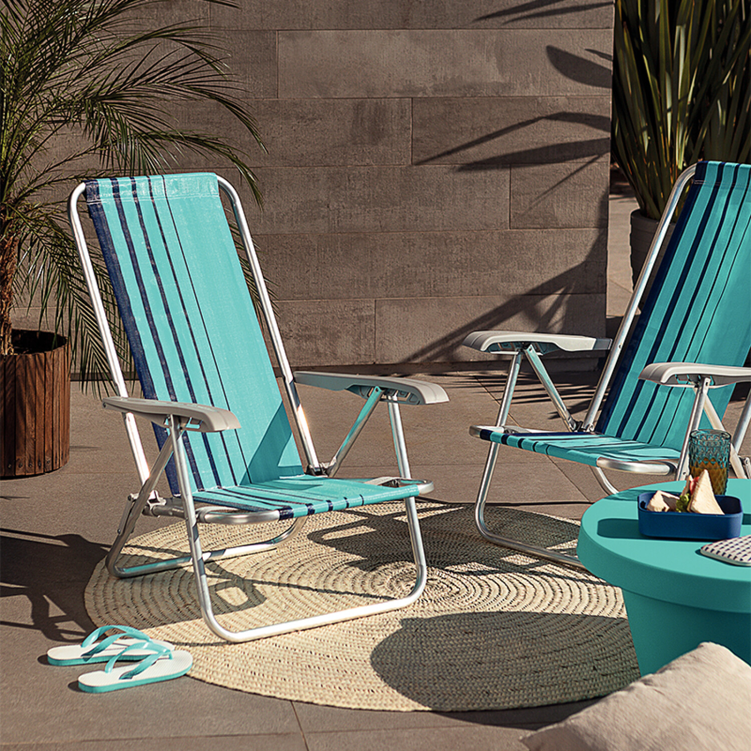 Silla playera aluminio y tela celeste y azul - TD0920 — Fivisa