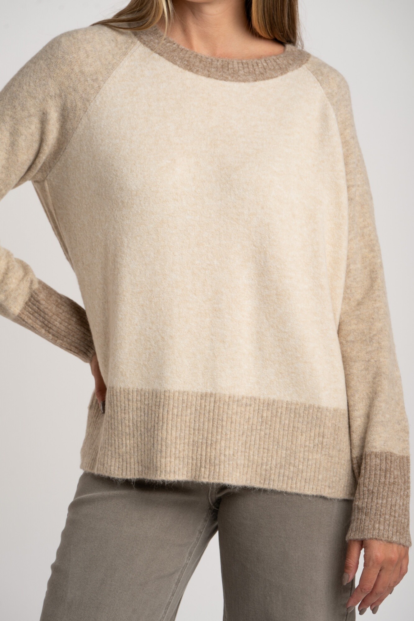 Sweater Color Block - Beige Melange — Lemon