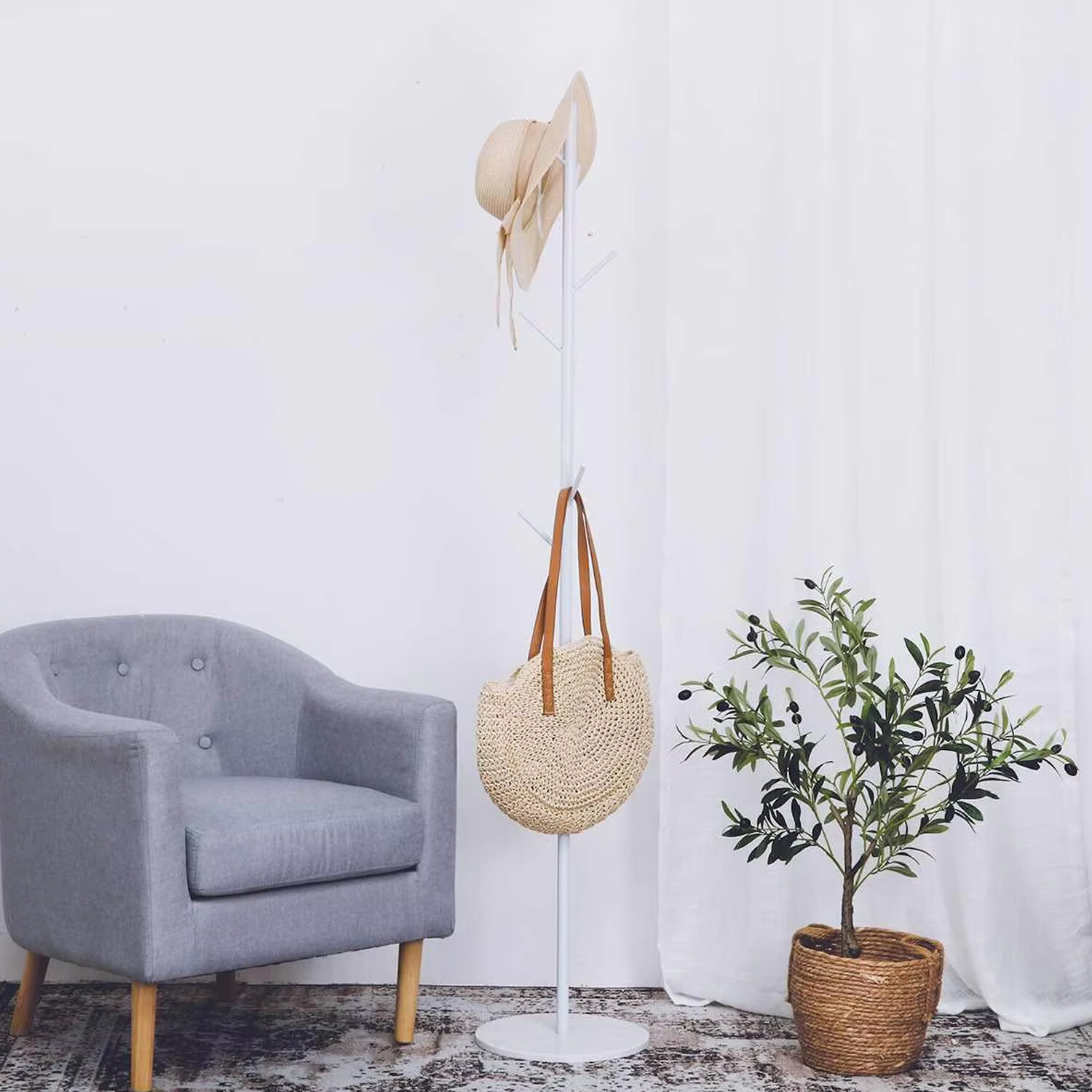 Perchero de Pie 8 Ganchos con Base de Mármol 170x32cm - Blanco — Electroventas