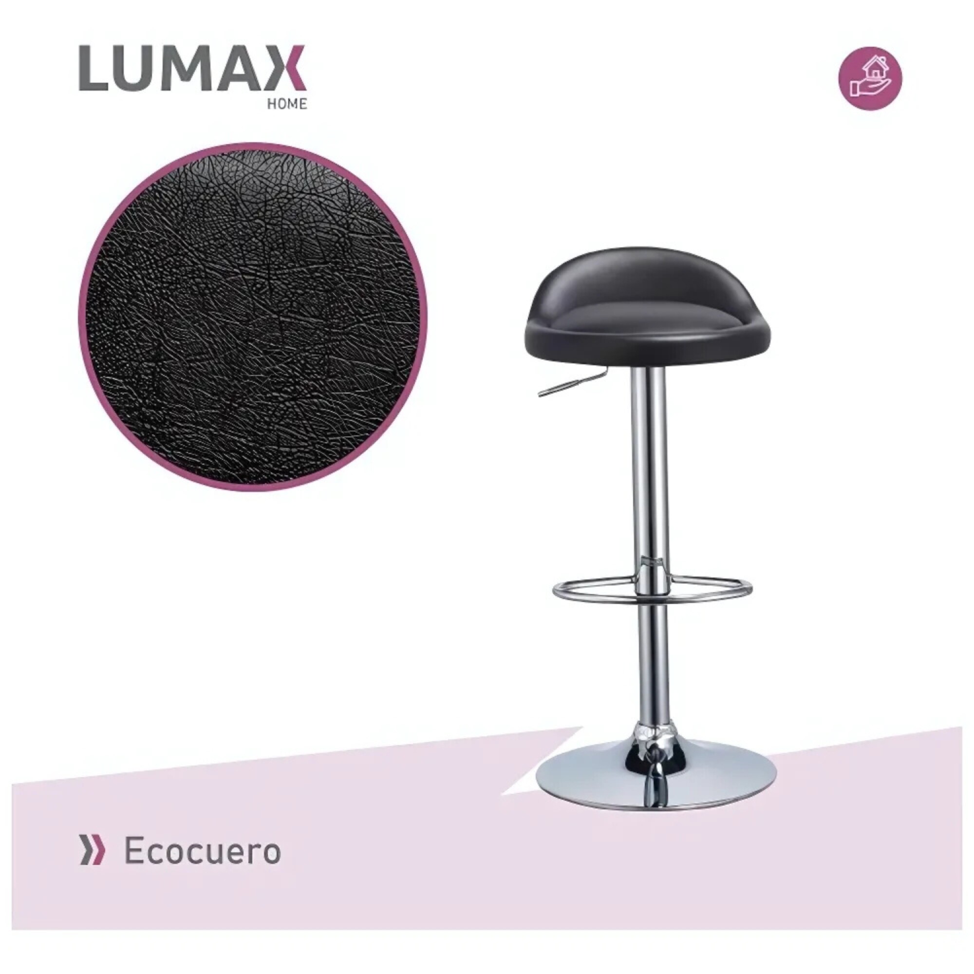 Taburete con Altura Regulable Respaldo Apoyapies Ecocuero - Negro — Electroventas