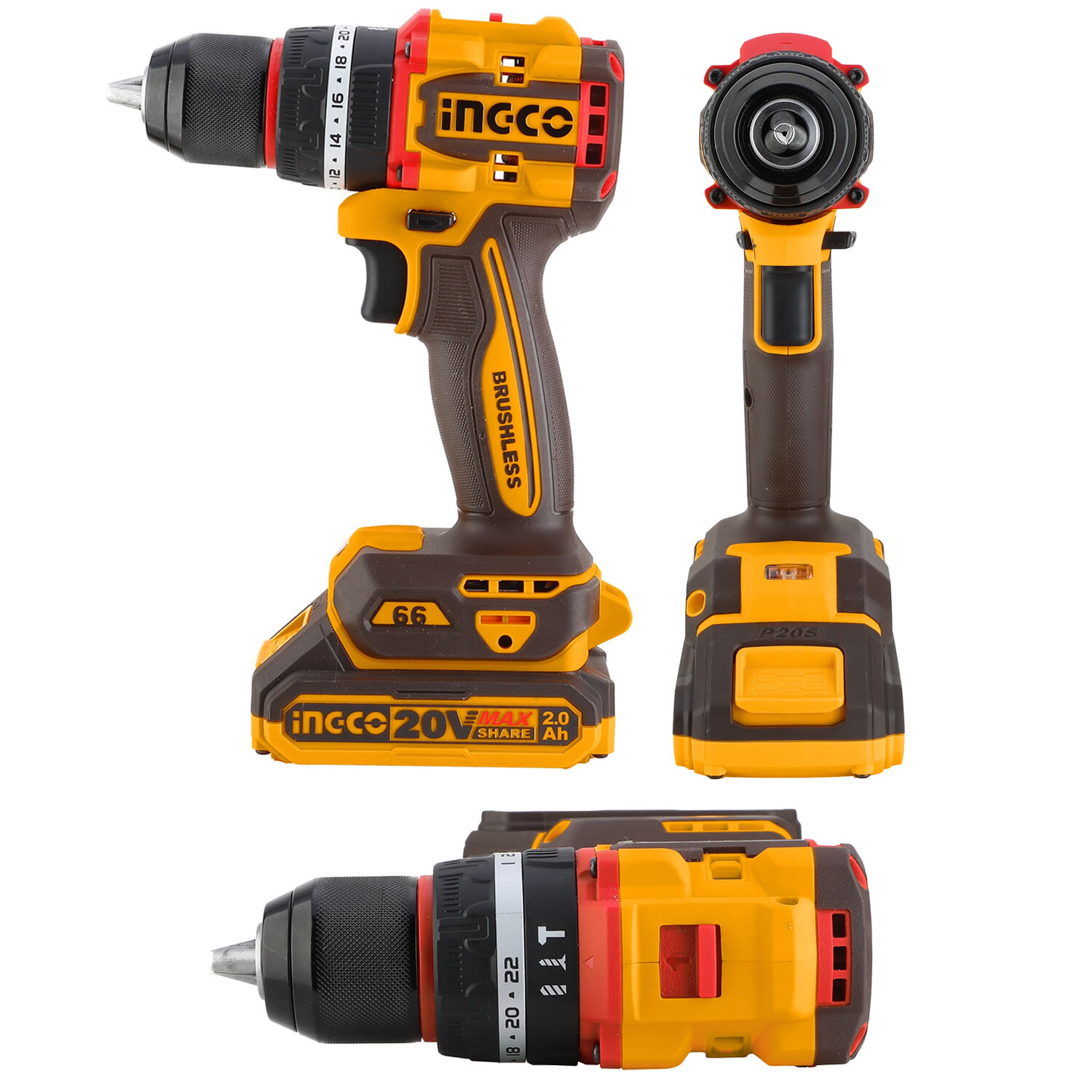 Taladro Atornillador Inalambrico Brushless 20V 66Nm Ingco CIDLI20668 con Accesorios y Valija ...