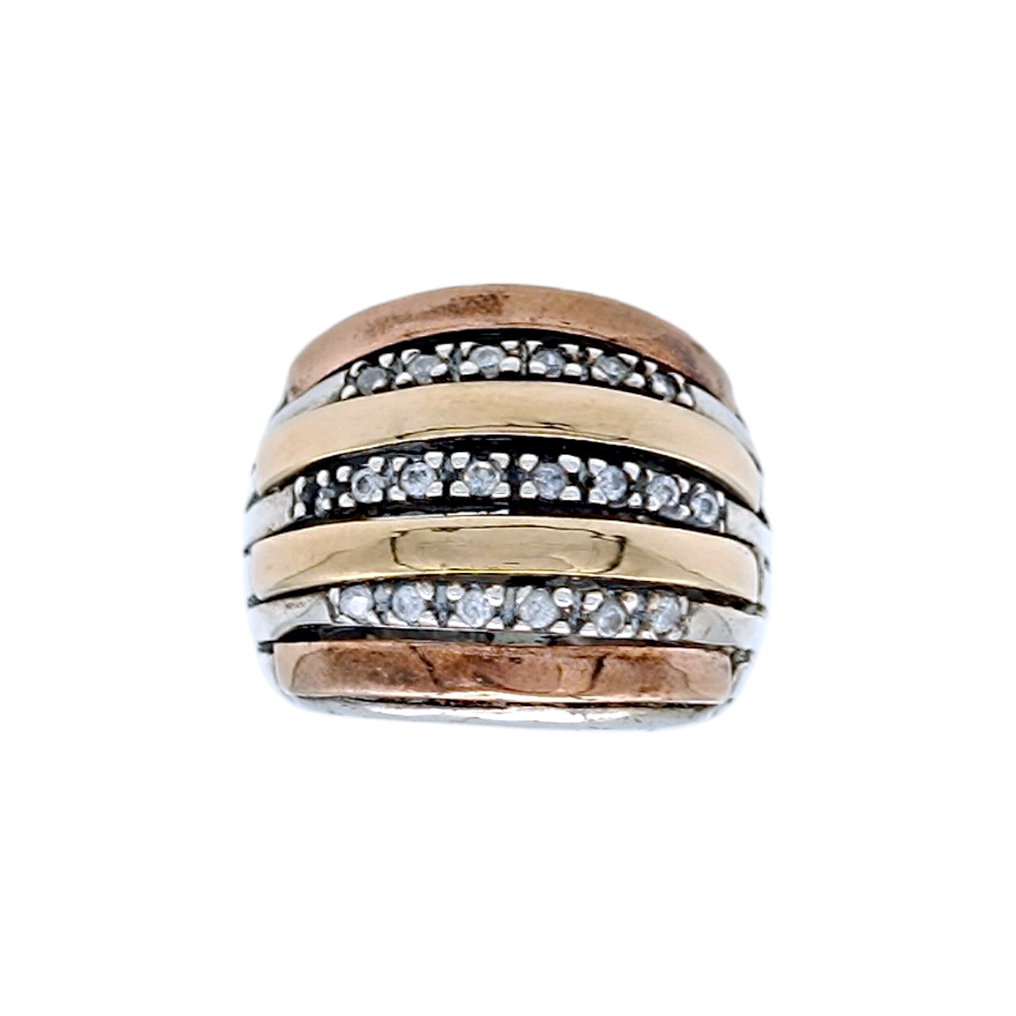 Anillo Tiras-Plata y Oro-Piedra Zirconia-AN5075 - conpiedra — Mamba Negra