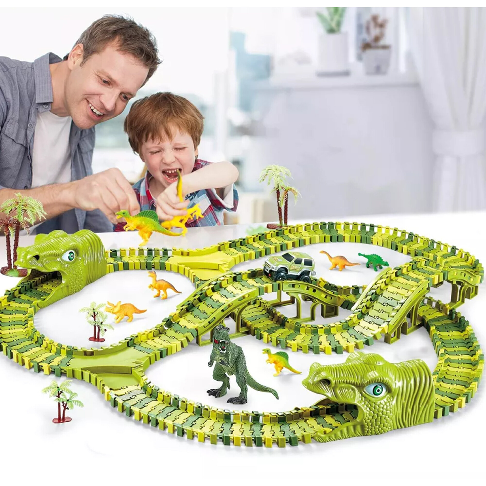 Pista Carreras Dinosaurio Jurassic Flexible Encastrable 140P - Verde — HTS