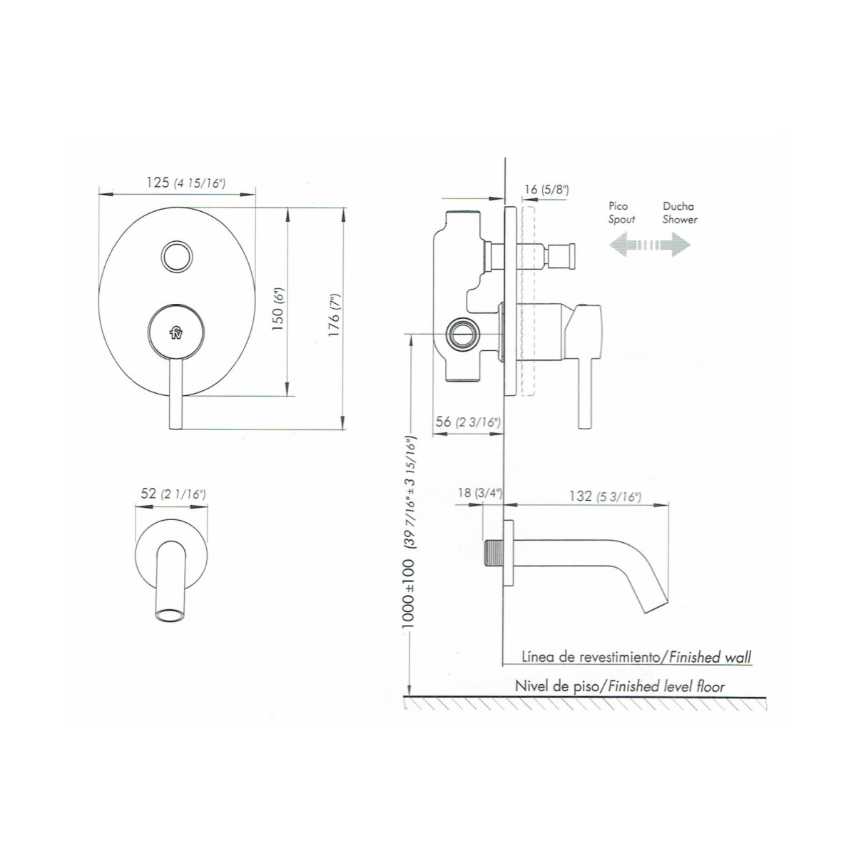 Griferia De Ducha Mezclador De Embutir Linea Lilo Fv Monocomando C ...