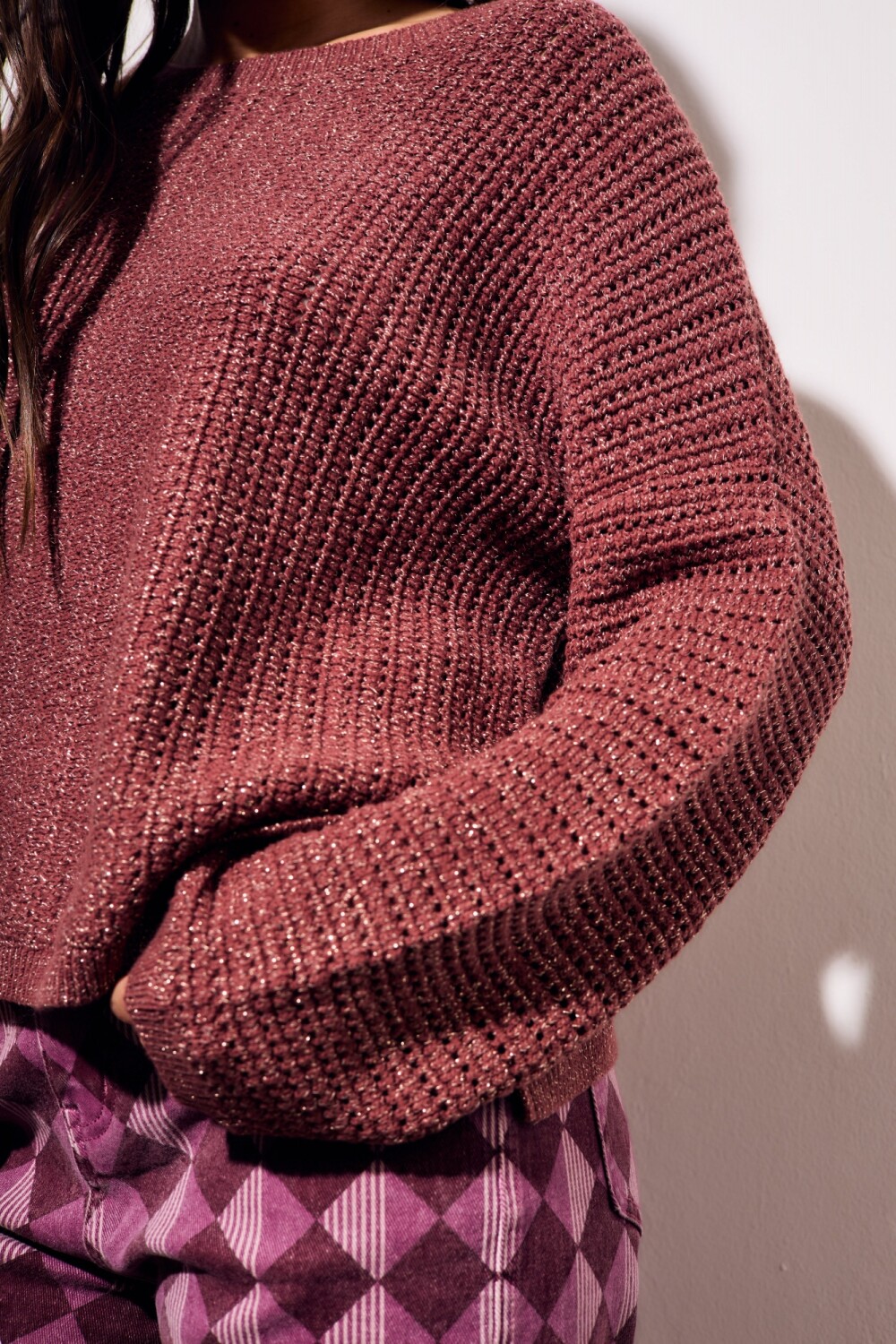 Sweater Texturado Lurex - Bordeaux — Lemon