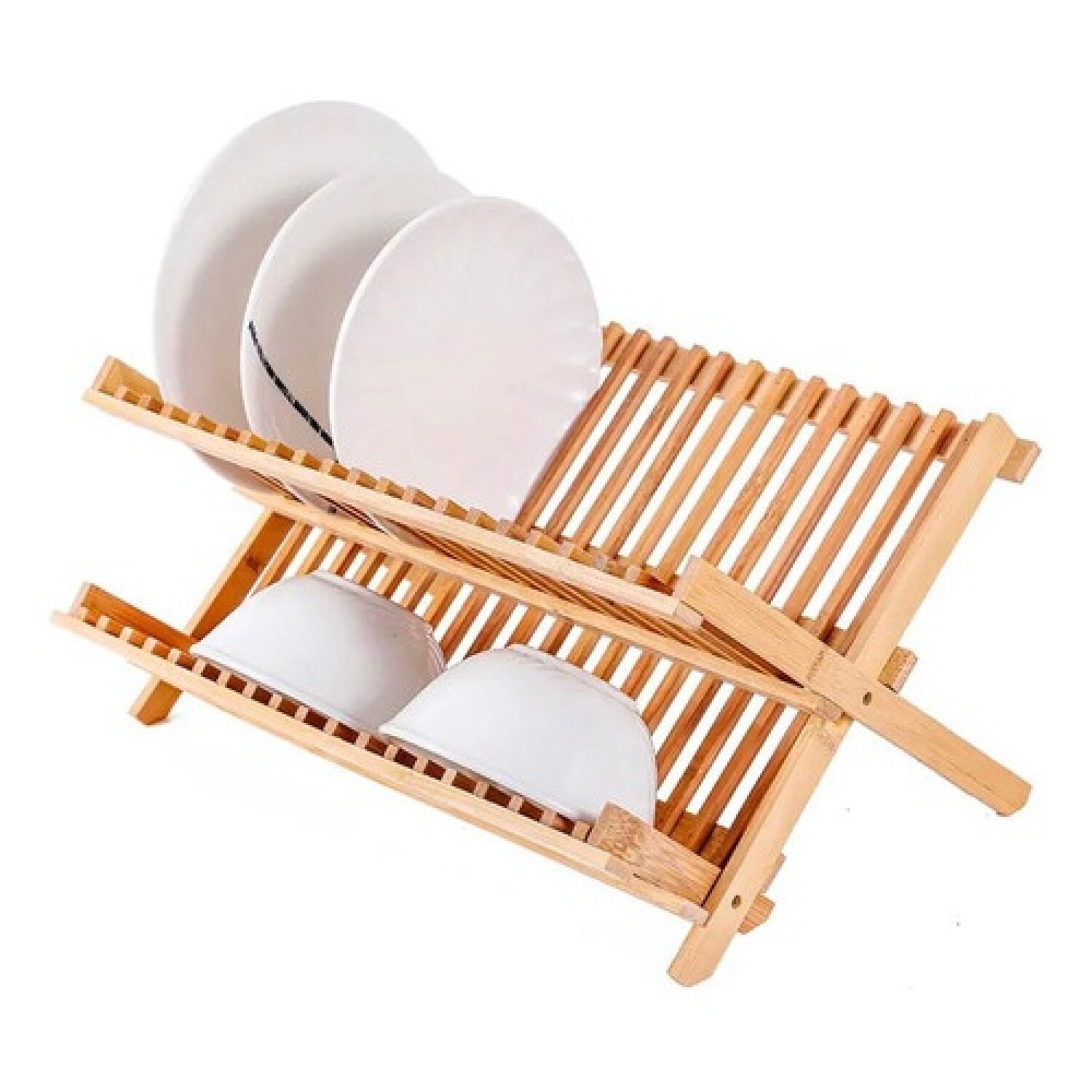 Escurridor de platos 2 niveles plegable en Bambú - Marrón — Electroventas