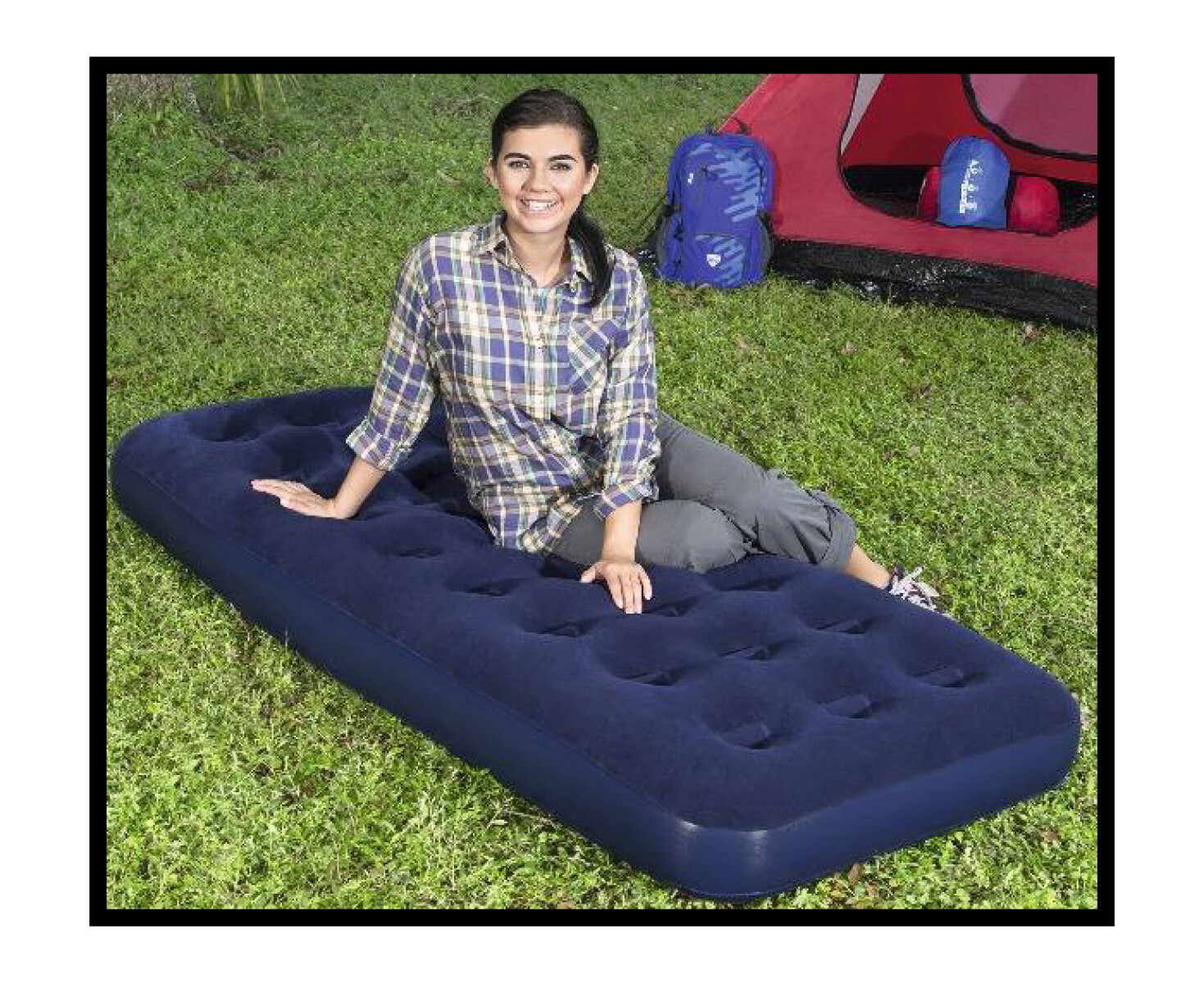 COLCHON INFLABLE GAMUZA 1 PLAZA AZUL — El Clon