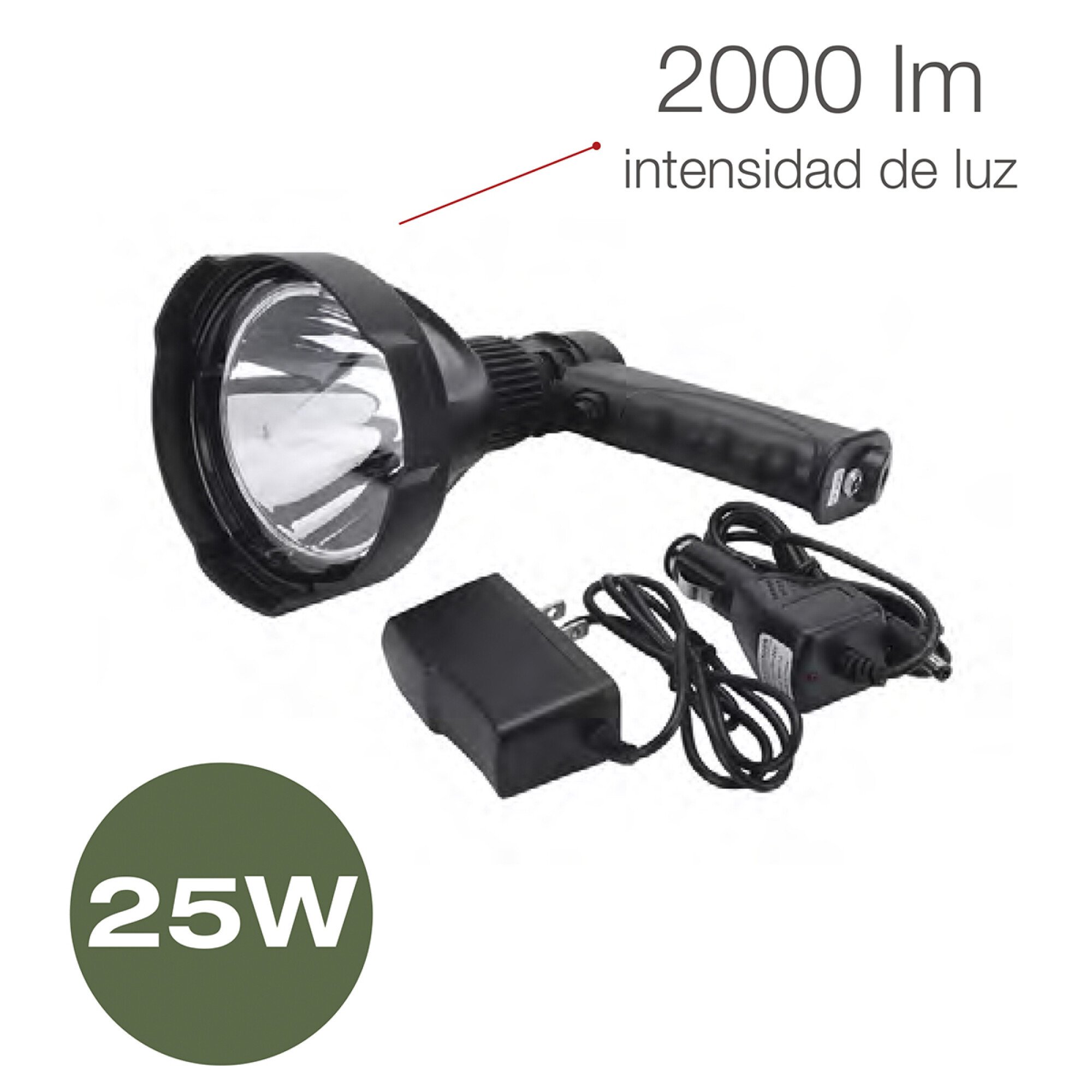 Foco de mano reflector Cree led T6 25 w recargable - NEGRO — Garage Impo