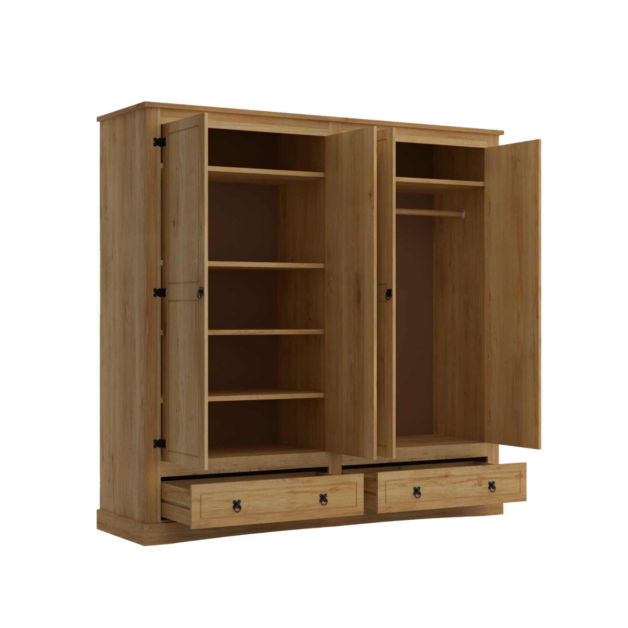 Ropero 4 puertas - Madera maciza - Linea mexicana - Natural — Rustico Hogar