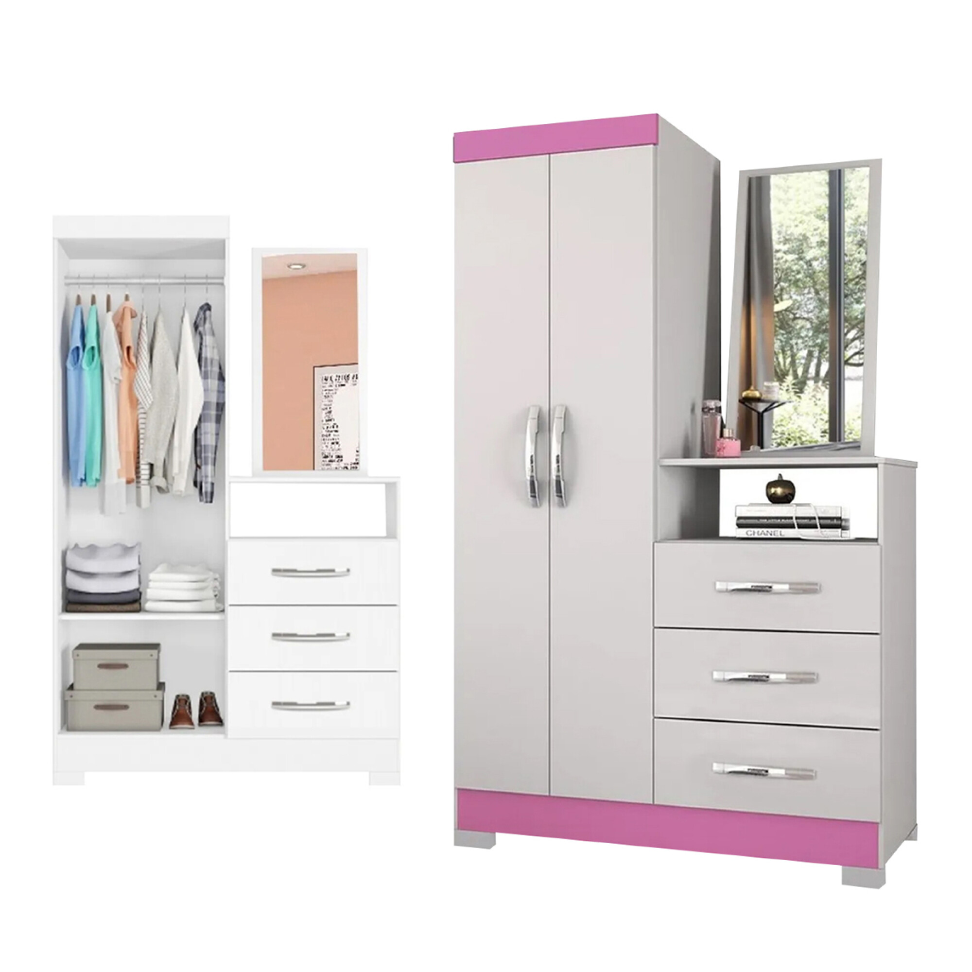 CÓMODA CAJONERA GUARDARROPA 3 CAJONES 2 PUERTAS CON ESPEJO - BLANCO ...