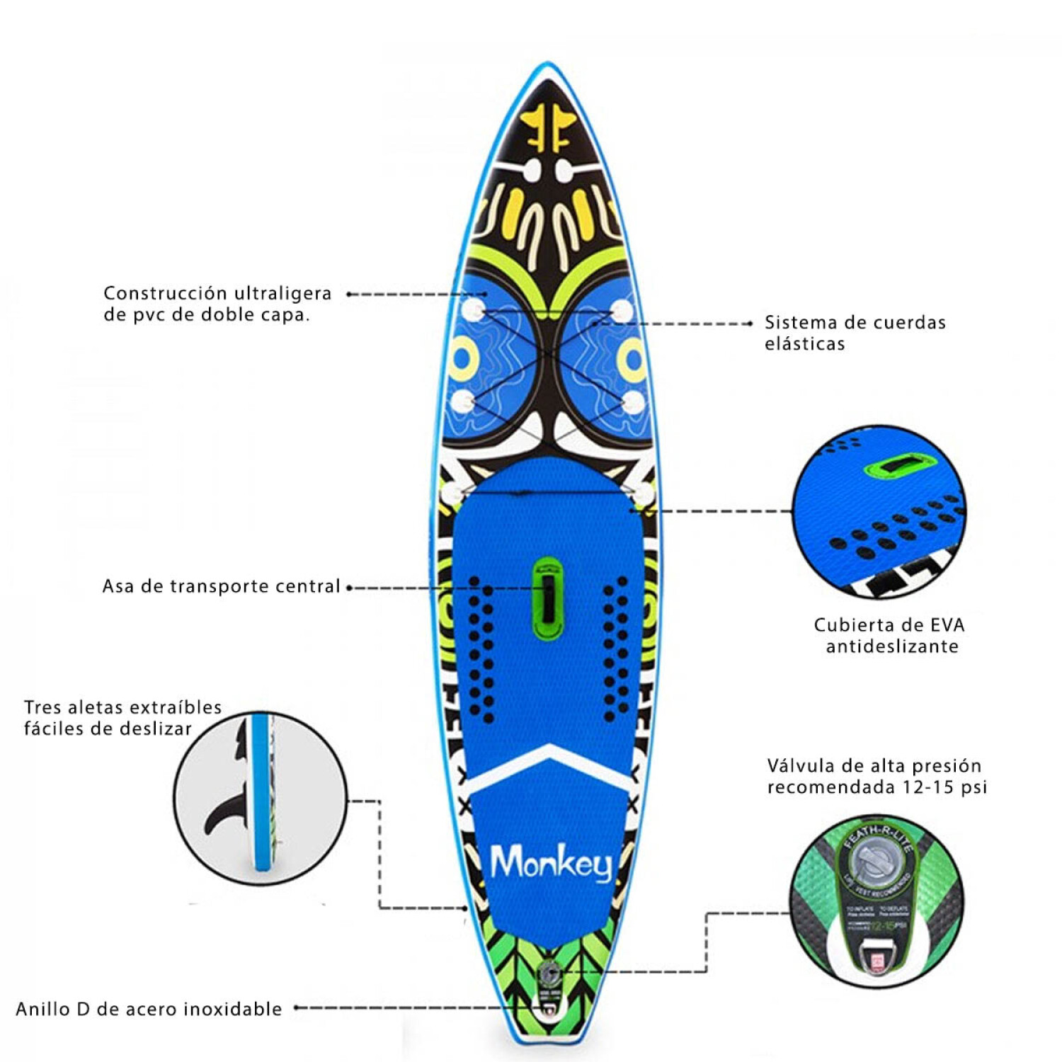Tabla Inflable Stand Up Paddle 3.20m Surf Kayak +Remo - Azul — El Rey ...