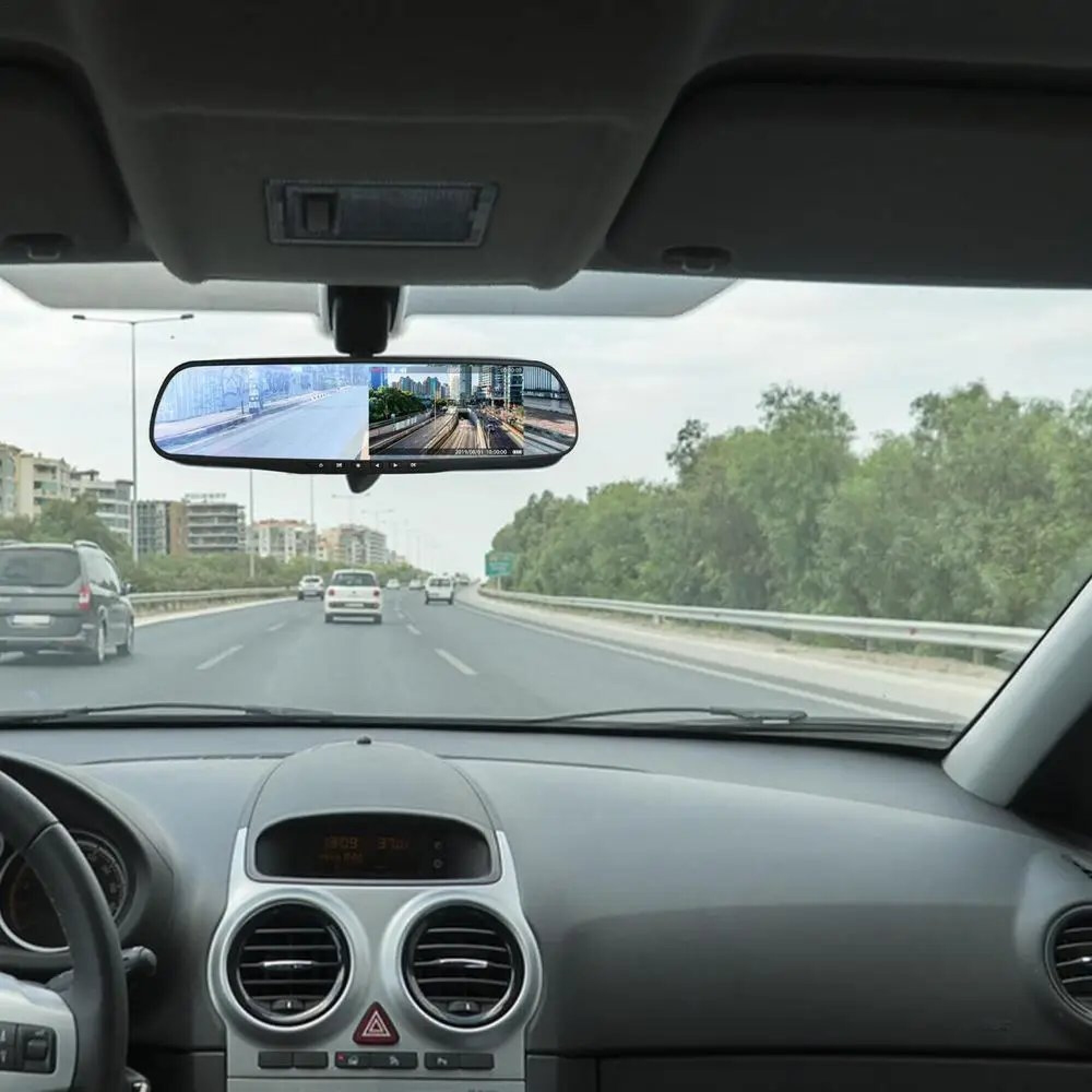 Espejo Retrovisor Dvr Universal 2 Camaras Delantera Reversa — Atrix