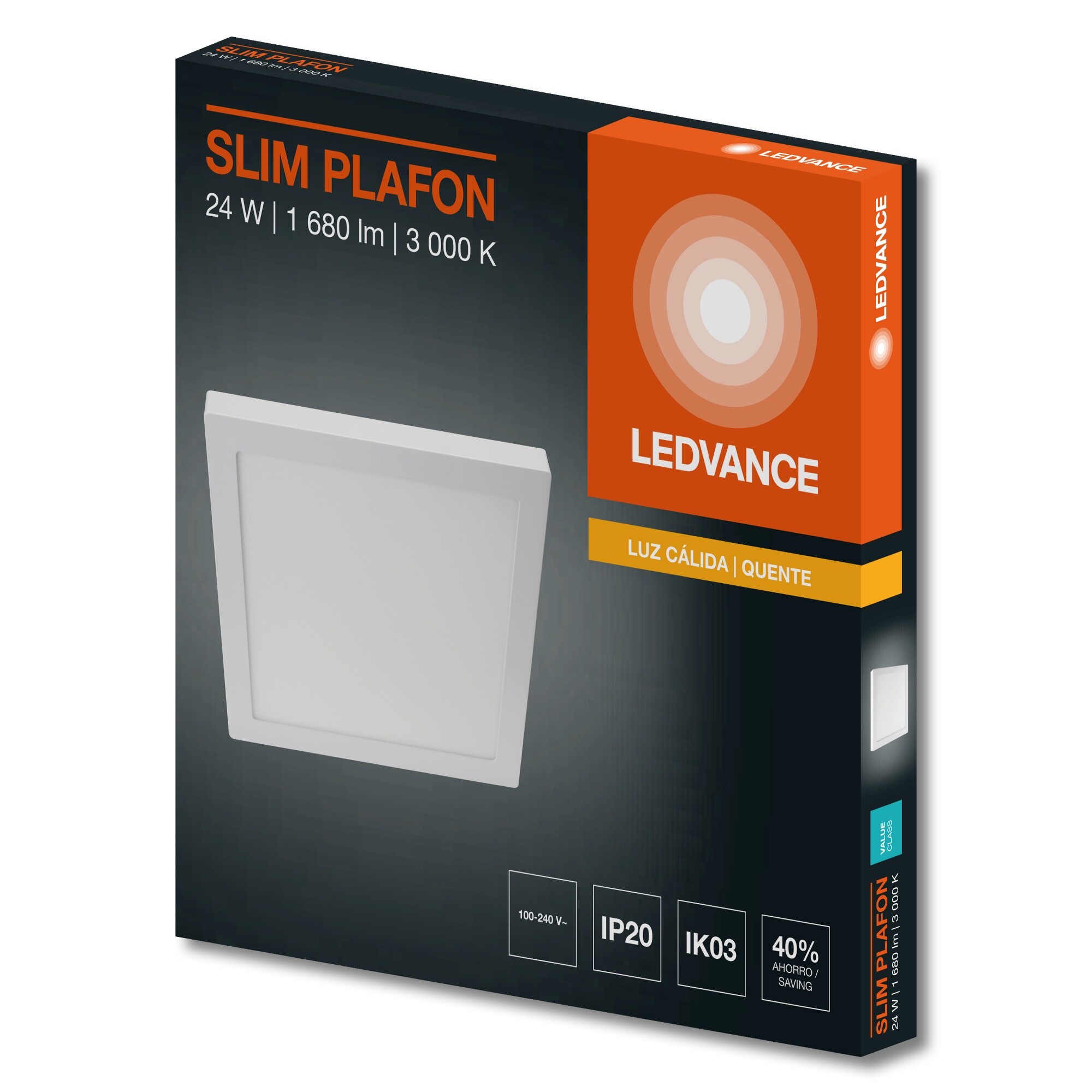 Panel LED LEDVANCE OSRAM Slim Cuadrado De Adosar 24W Luz Cálida — Serlux