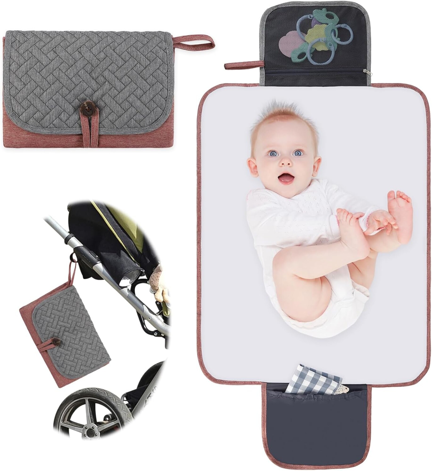 Cambiador portatil capitoneado XL - rosado gris — MVD Kids