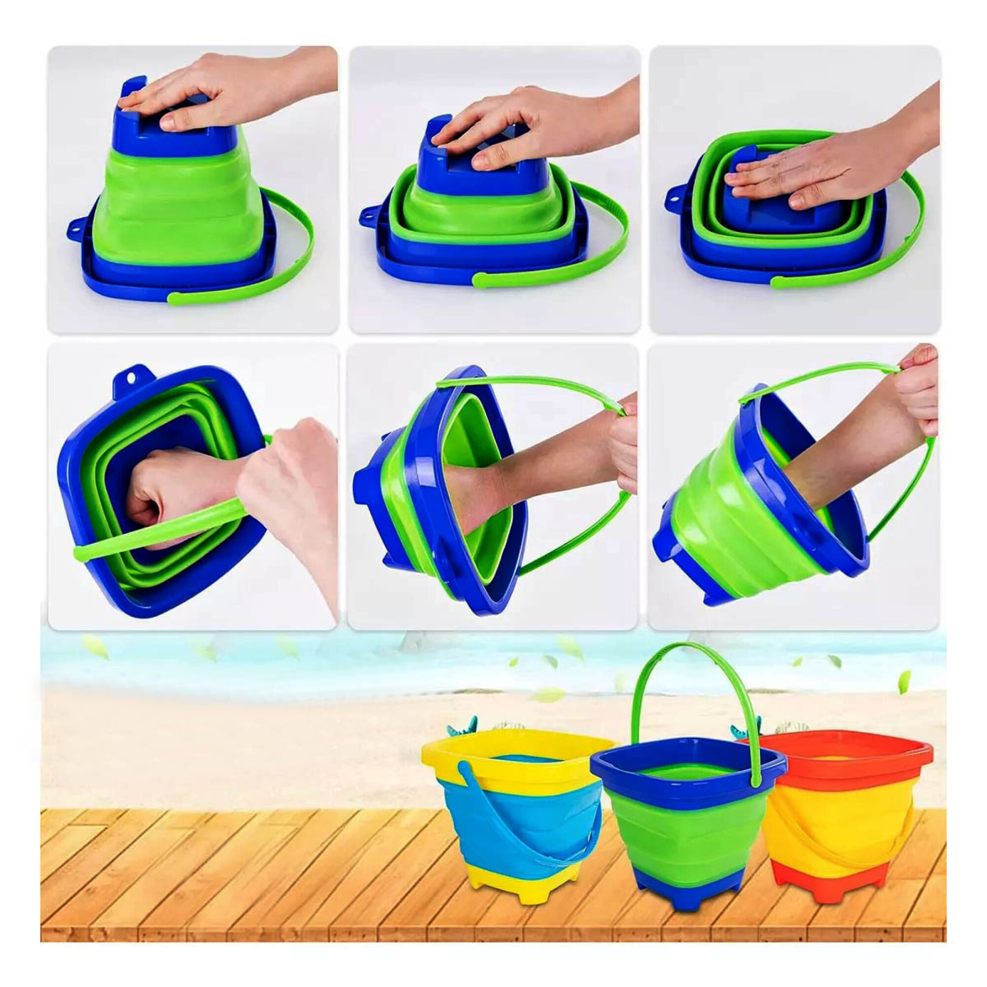 Set X3 Baldes Plegables Playa Arena Multifuncional — El Rey del ...