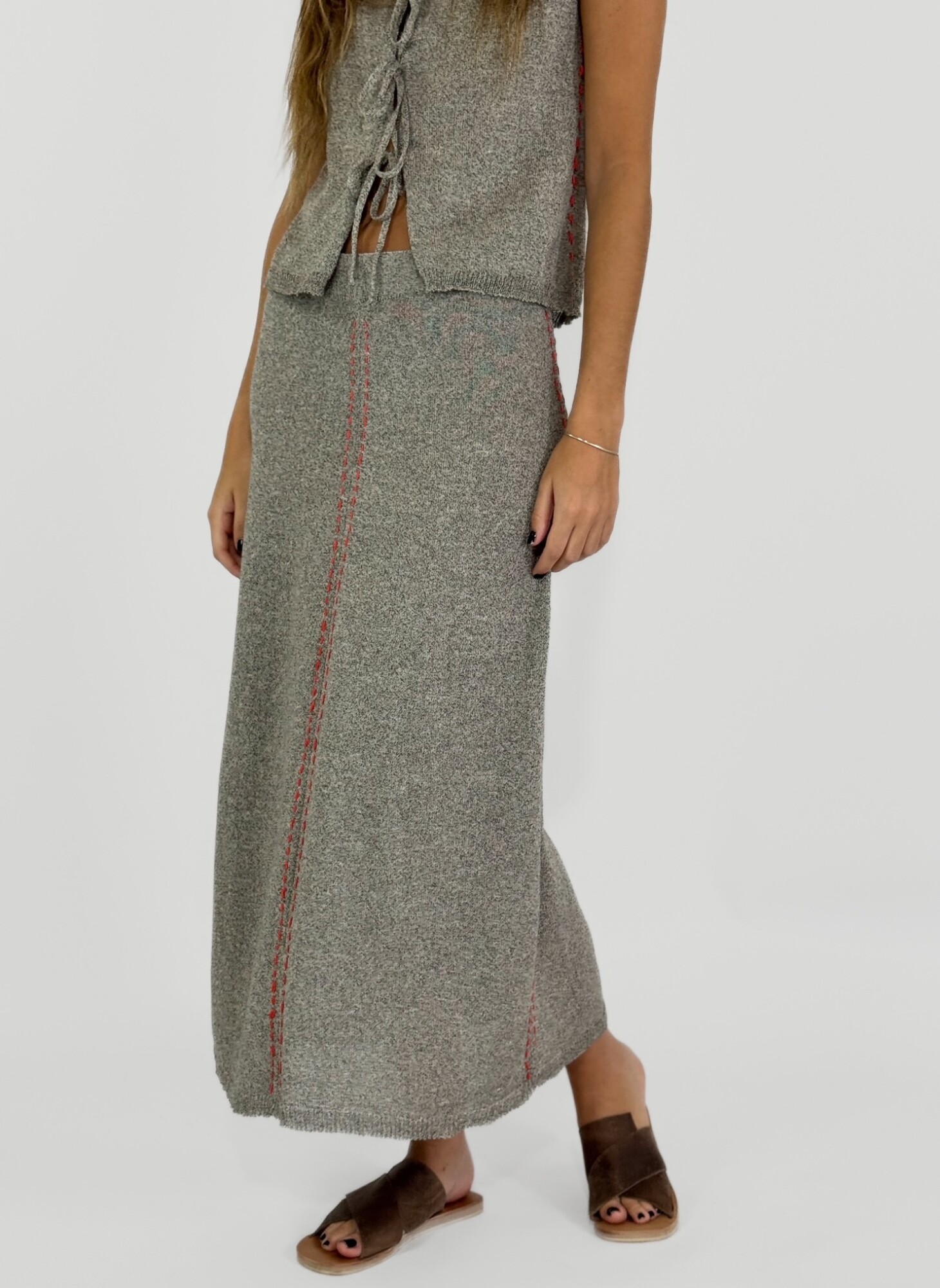 POLLERA TEJIDO EN LINO FILIPA - VISON — Panthai