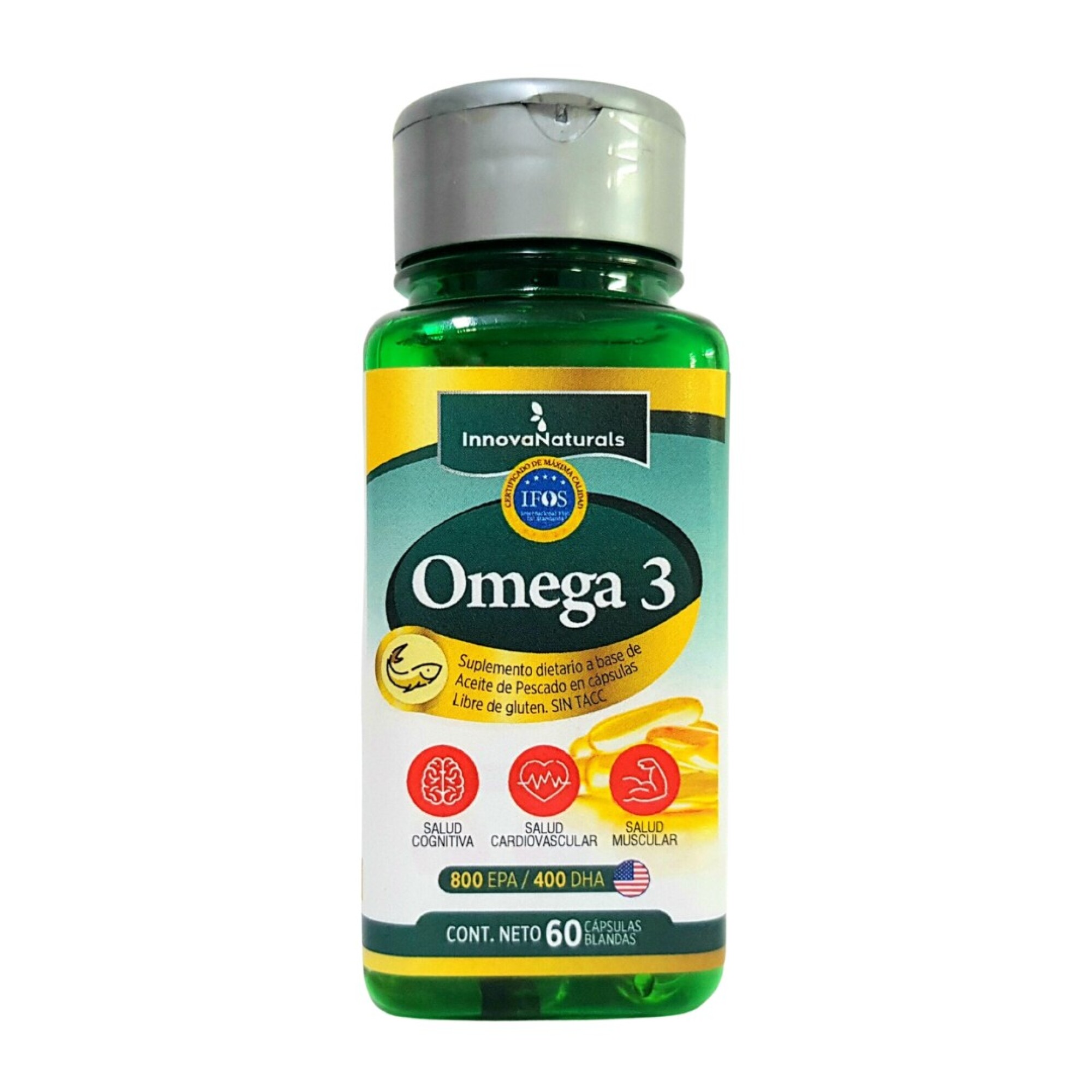 Omega 3 IFOS 1200mg 800 EPA + 400 DHA Innovanaturals — Wikimúsculos