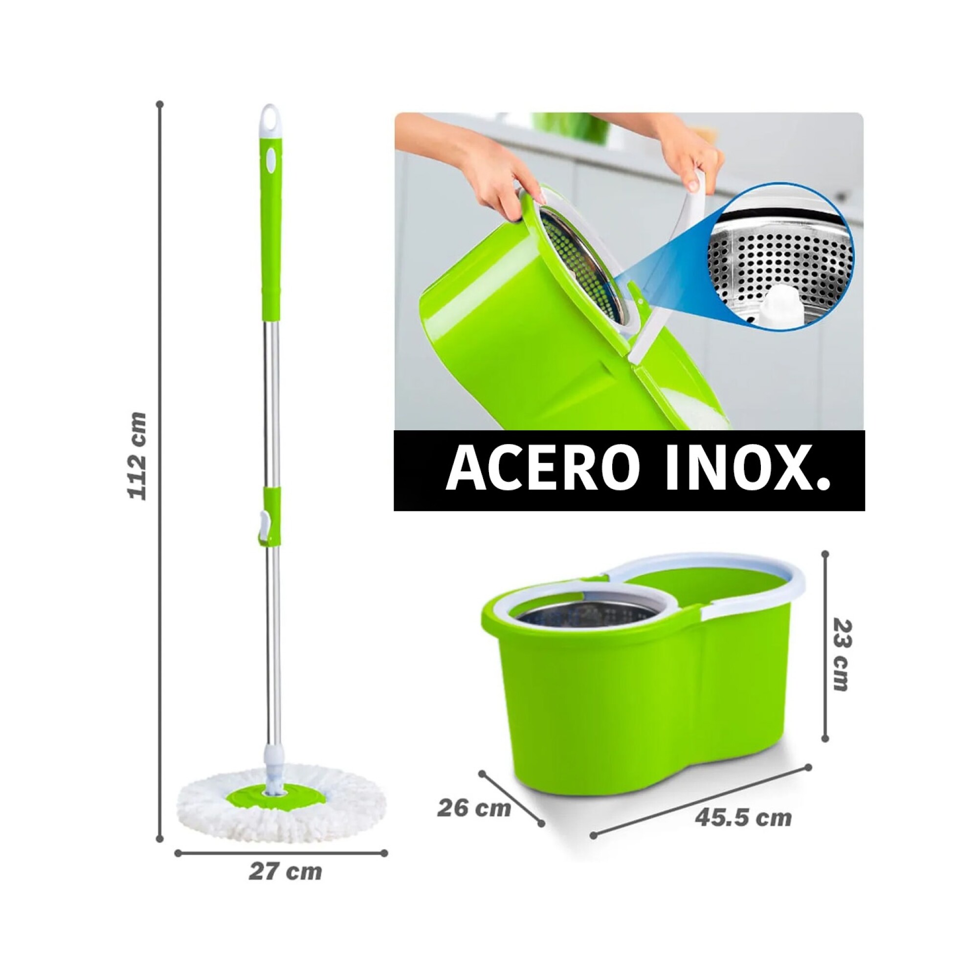 Mopa Giratoria 360 Acero Inox Spin Mop Trapeador Microfibra - Violeta ...