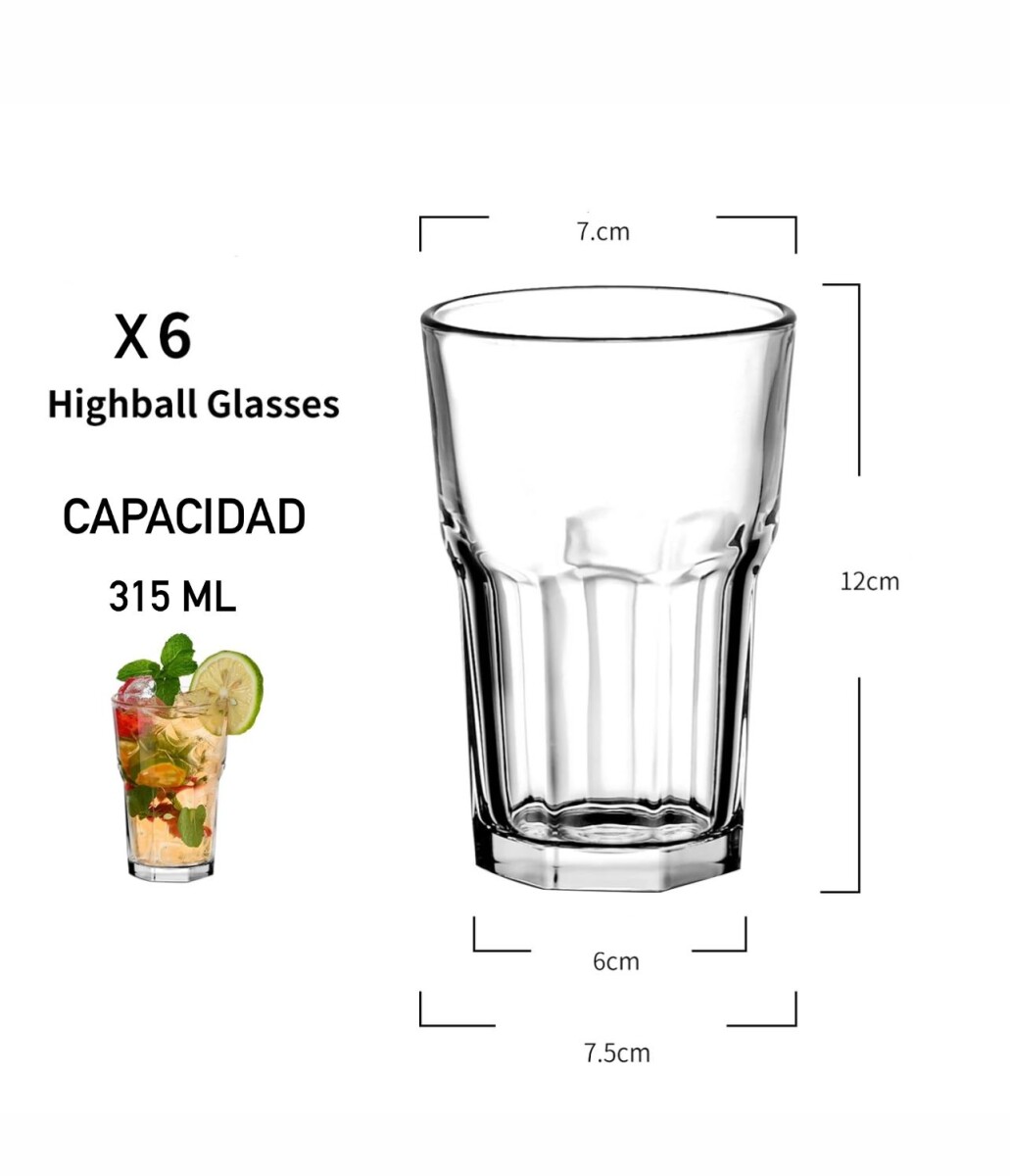 Juego De 6 Vasos Refresco Vidrio 315ML — El Capitán