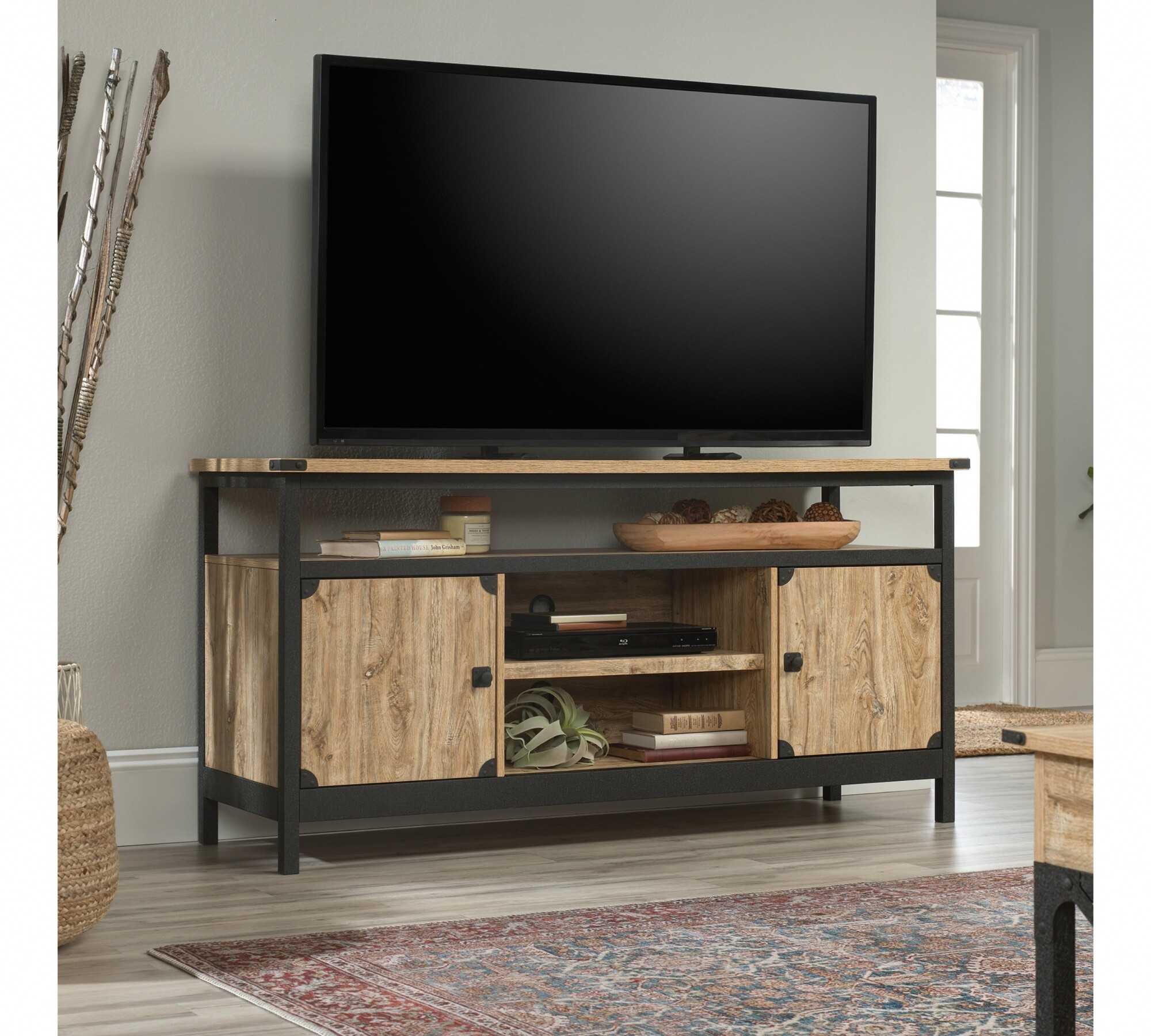 Rack para TV - Sauder - Linea Steel River - Natural — Rustico Hogar