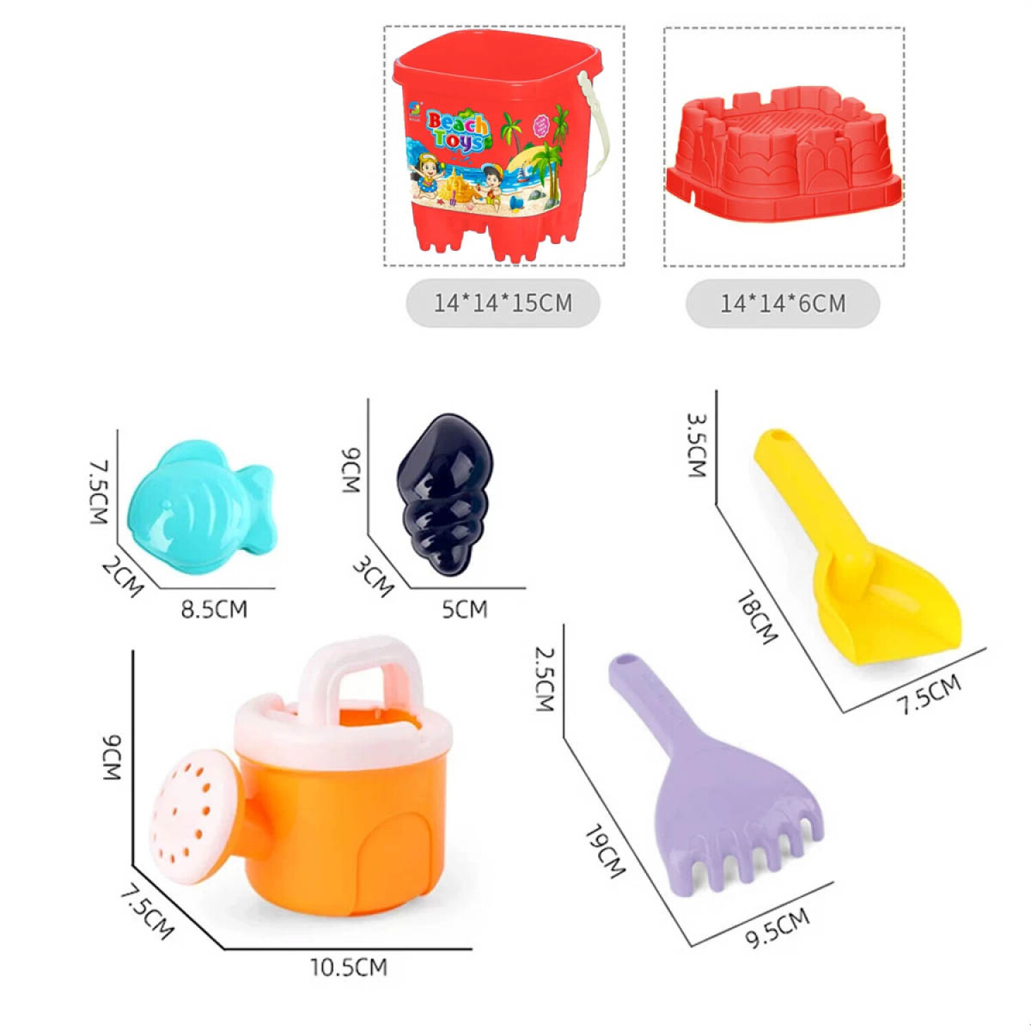 Set 7pcs Balde Playa + Pala + Rastrillo + Moldes - Rosa — El Rey del ...