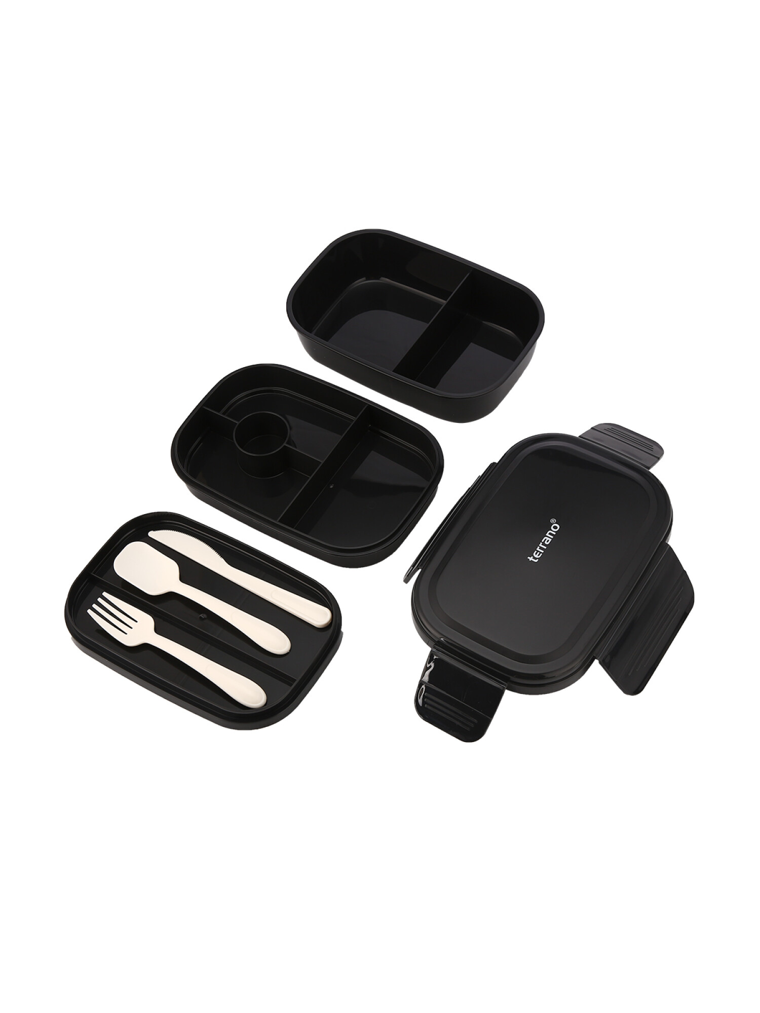 Tupper Pickbox Doble con Cubiertos - Negro — Terrano