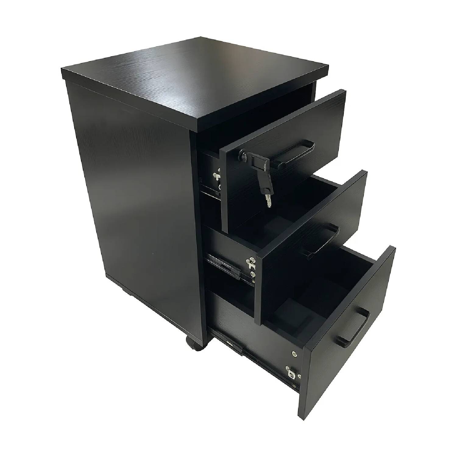 Cajonera con Llave de Madera Melaminico x3 cajones - Negro — Electroventas