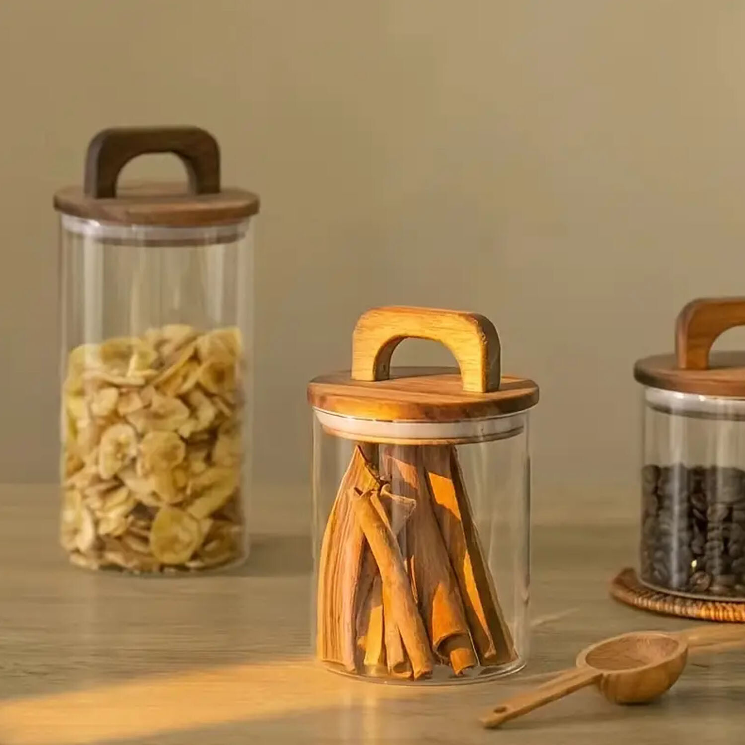 Frasco Tarro Recipiente en Vidrio y Tapa Madera c/Asa 1500Ml ...