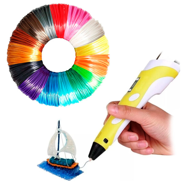Pack Lapicera Lapiz 3d Impresora + 13 Filamentos Boligrafo - Variante Color Amarillo — Atrix