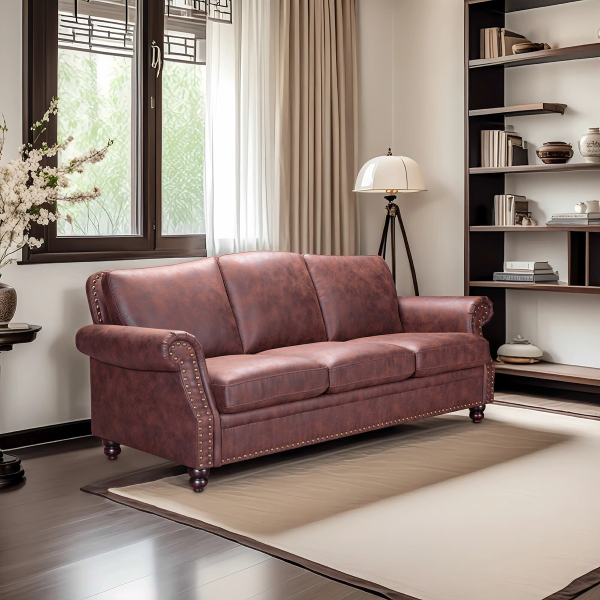SOFÁ SILLÓN 3 CUERPOS - CON TACHAS - CHOCOLATE — Compra Más