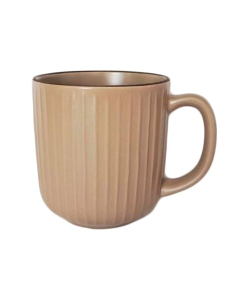 MUG 385ML LINEAS CAMEL BORDE MARRON — Deco Hogar