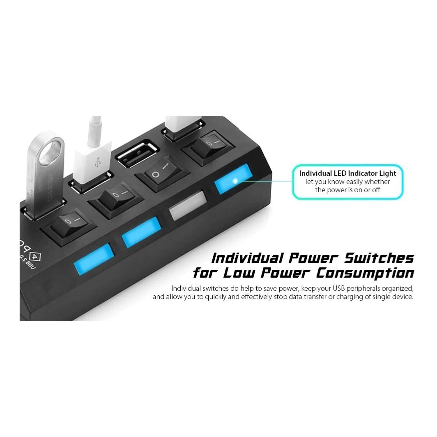 Hub Usb 2.0 Multiplicador De Puertos Usb X 4 Interruptor Led — Atrix
