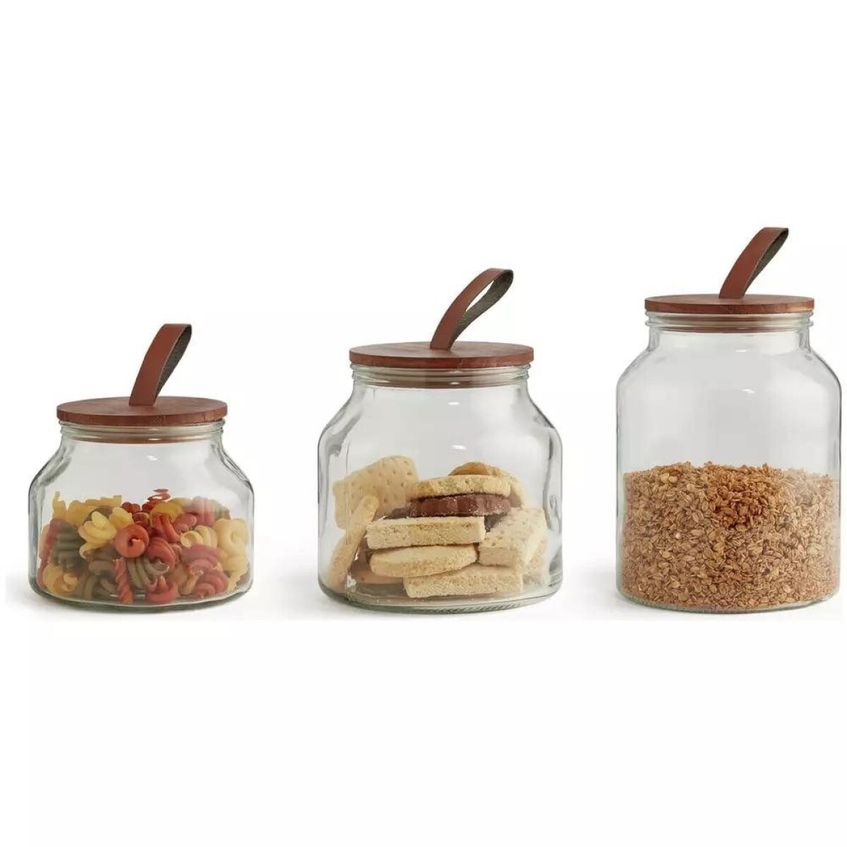 RECIPIENTE VIDRIO 2L TAPA MADERA Y CUERO — Deco Hogar