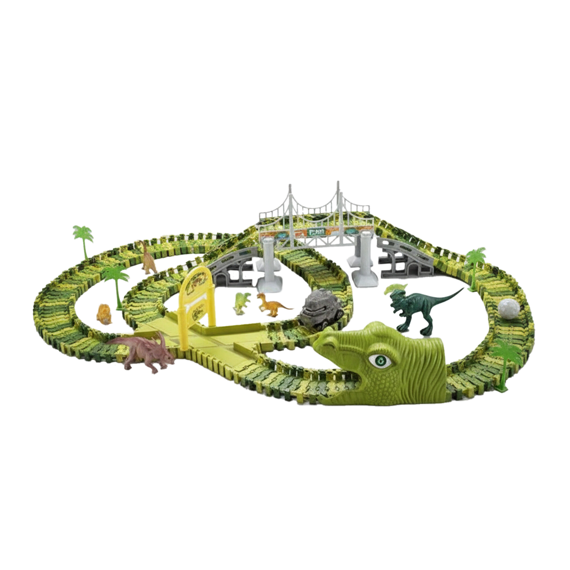 Pista Carreras Dinosaurio Jurassic Flexible Encastrable 220P - Verde — HTS