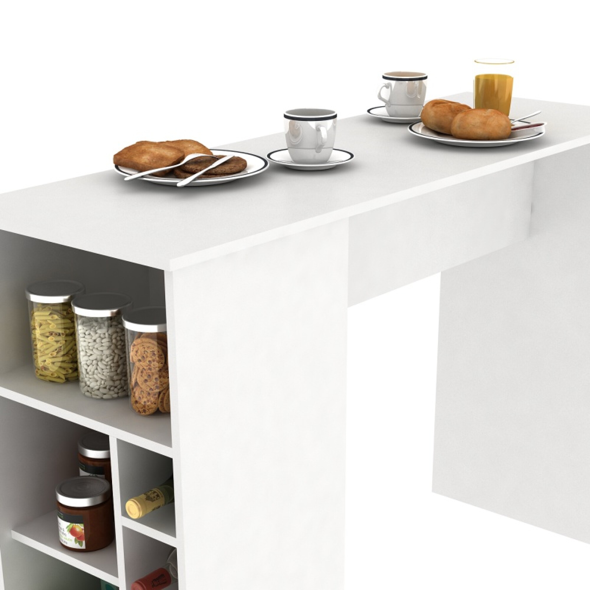 Mueble Barra Desayunador con Estantería y Vinera - MDP - Blanco ...