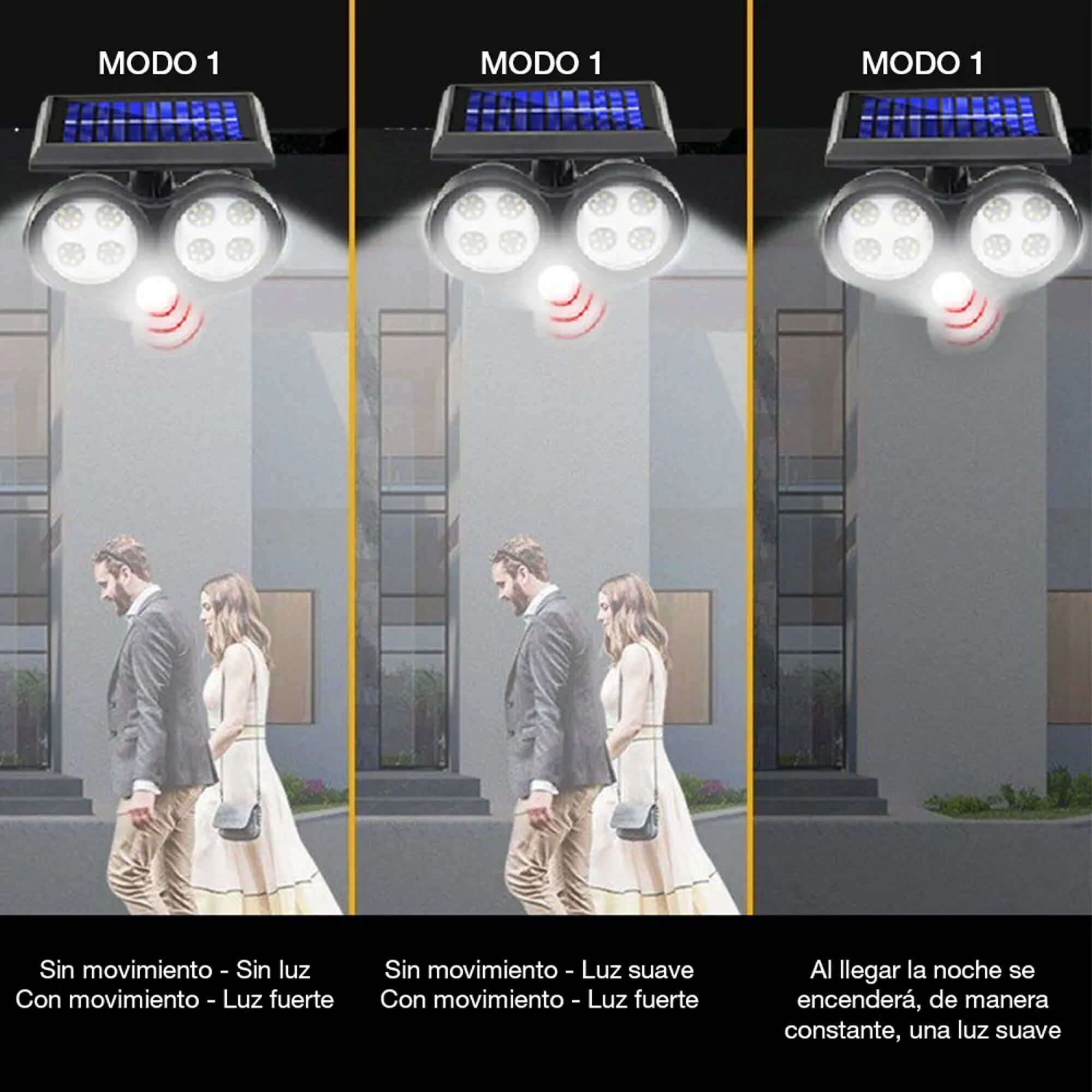 Foco Lampara LED Solar Pincho Exterior 2 Paneles Sensor Mov - Negro — HTS