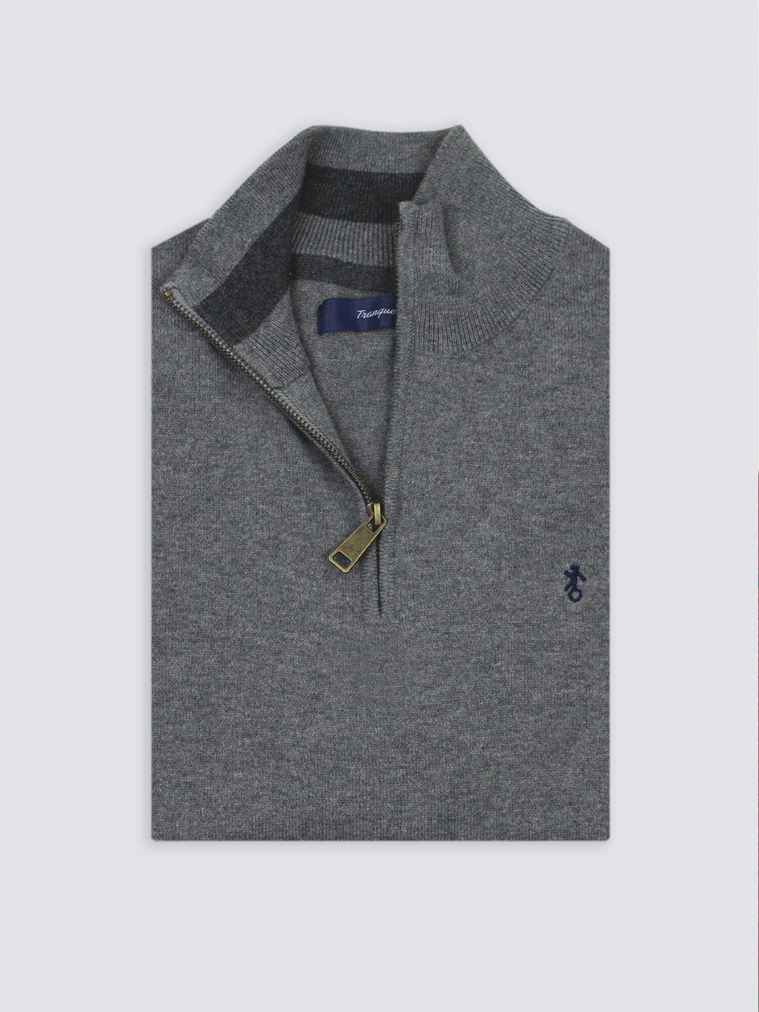 Sweater Medio Cierre con Coderas - Gris — Tranquera