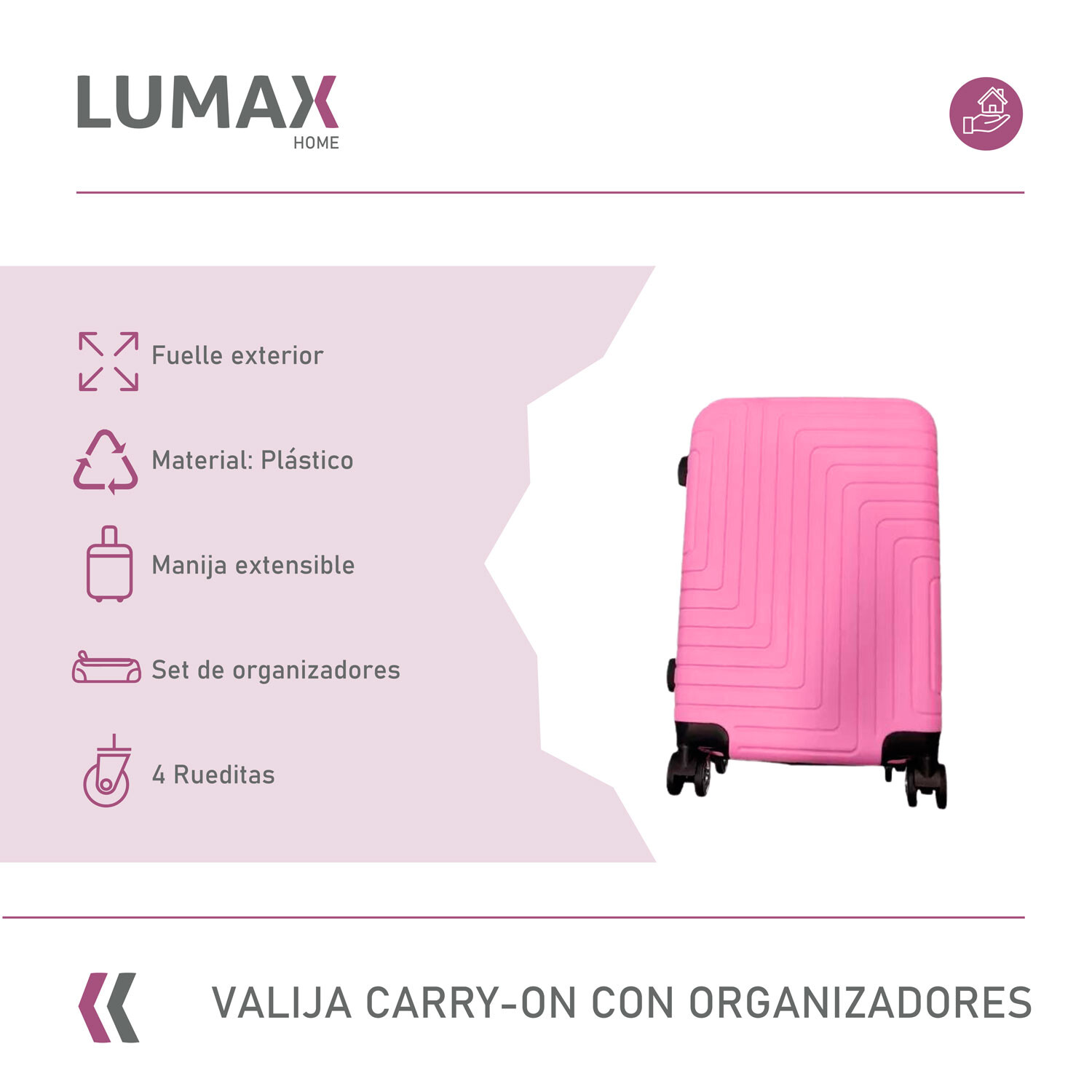 Valija Carry-on de mano Rígidas Con Organizadores - Rosa — Electroventas