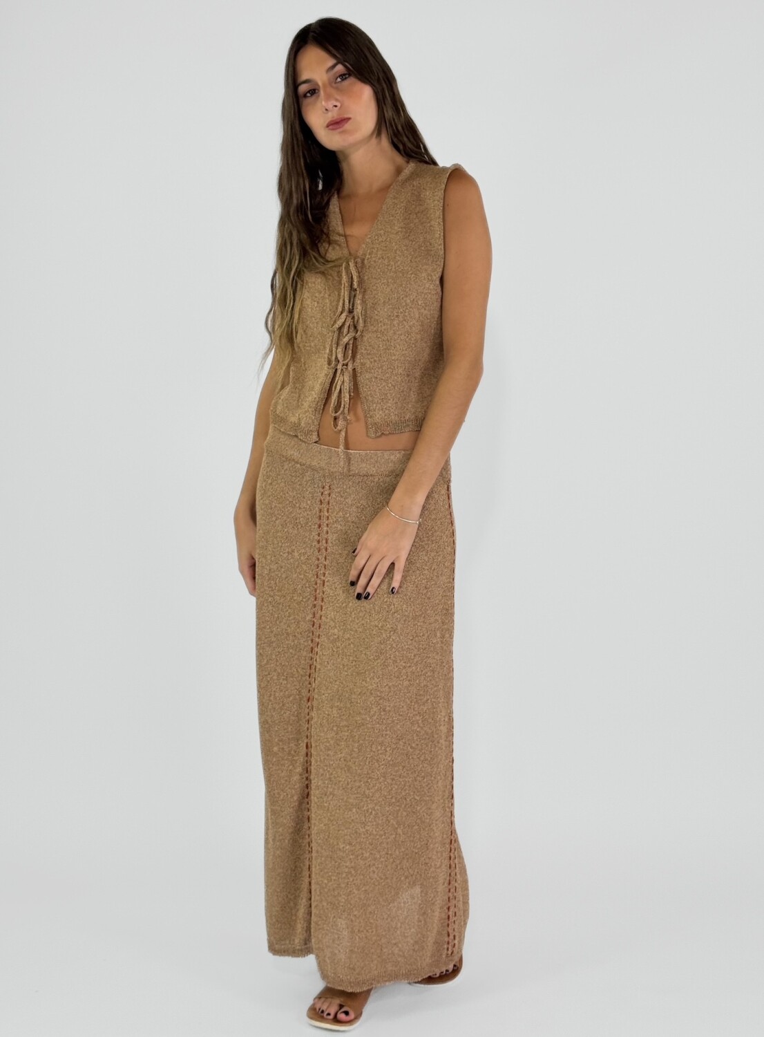 POLLERA TEJIDO EN LINO FILIPA - CAMEL — Panthai