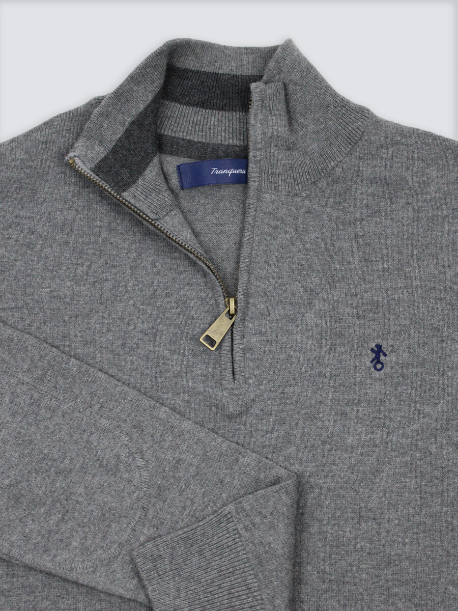 Sweater Medio Cierre con Coderas - Gris — Tranquera