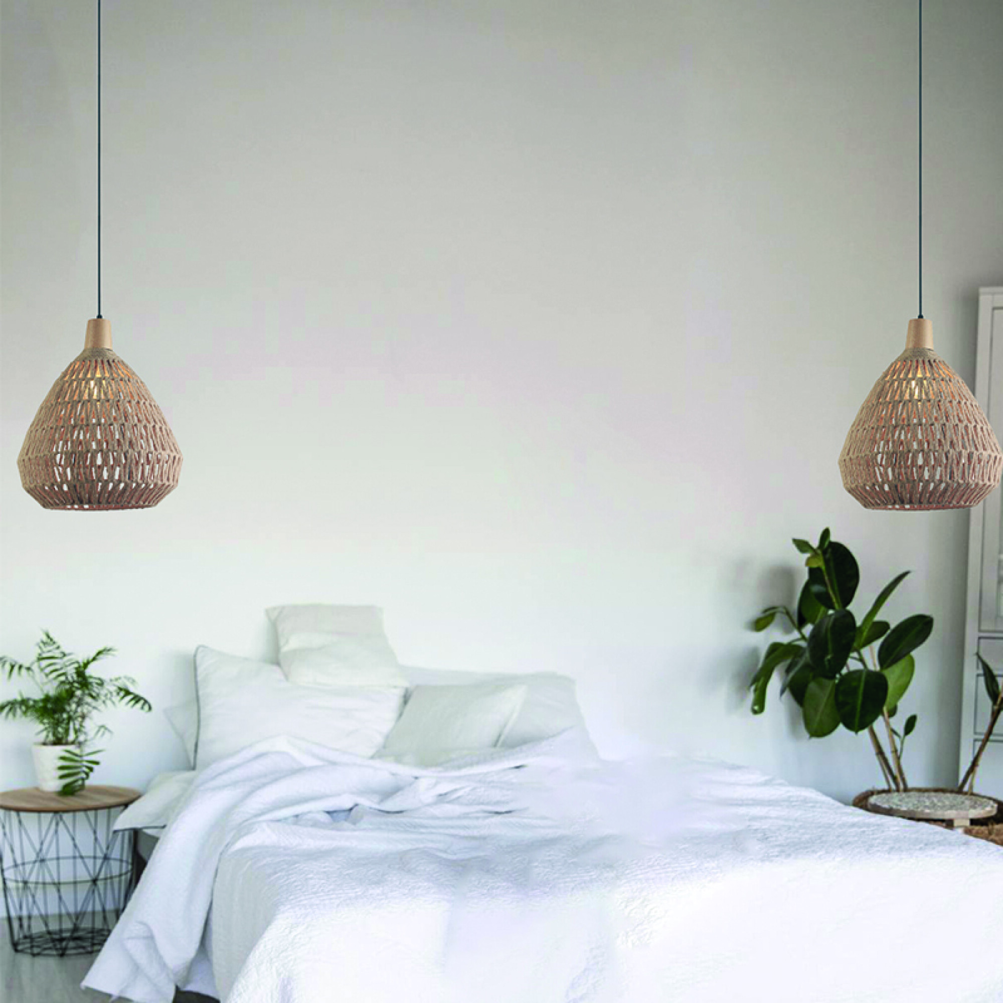 Lámpara colgante campana madera y cuerda E27 Ø340 - IX9149 — Fivisa